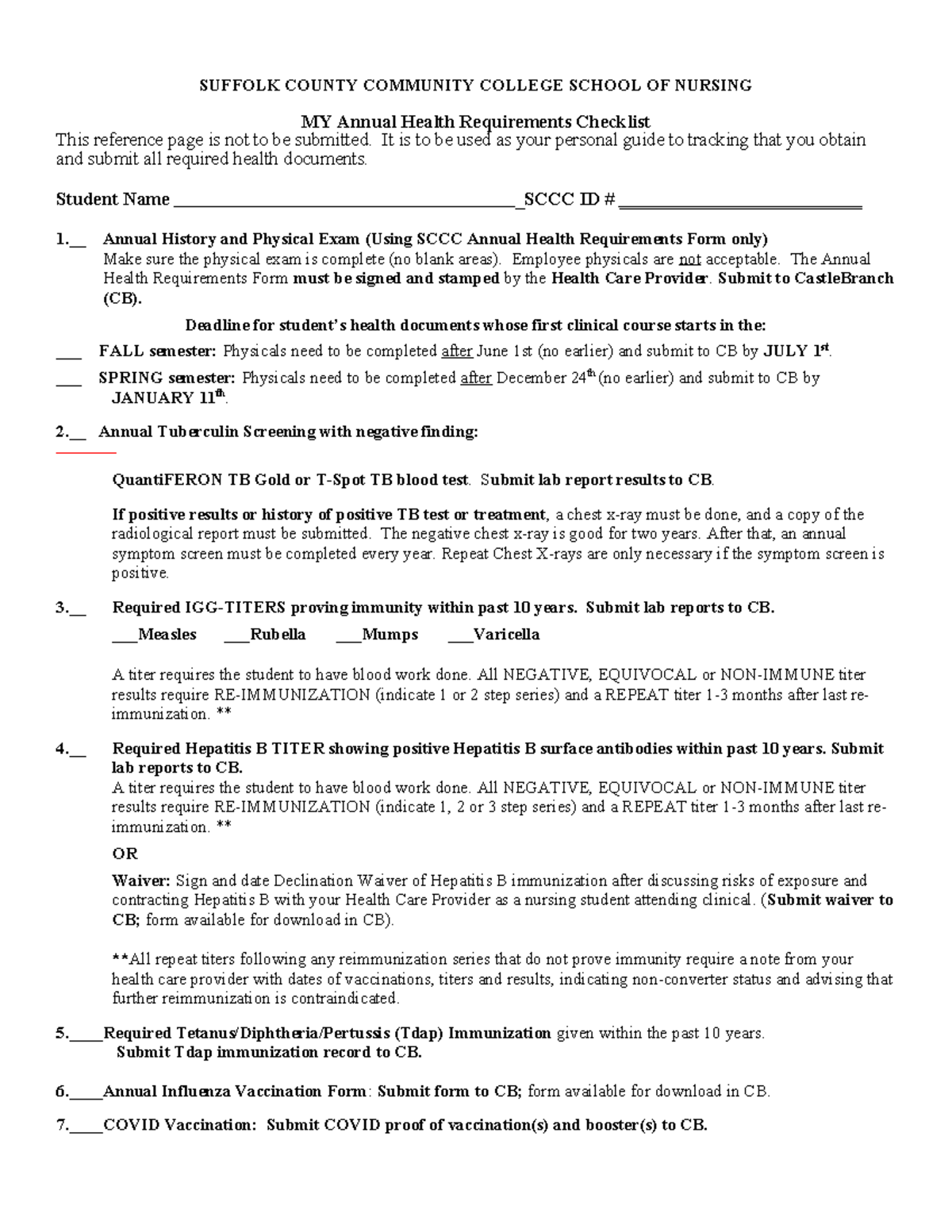Annual Health Requirements Form and checklist Final 11 17 22 - SUFFOLK ...