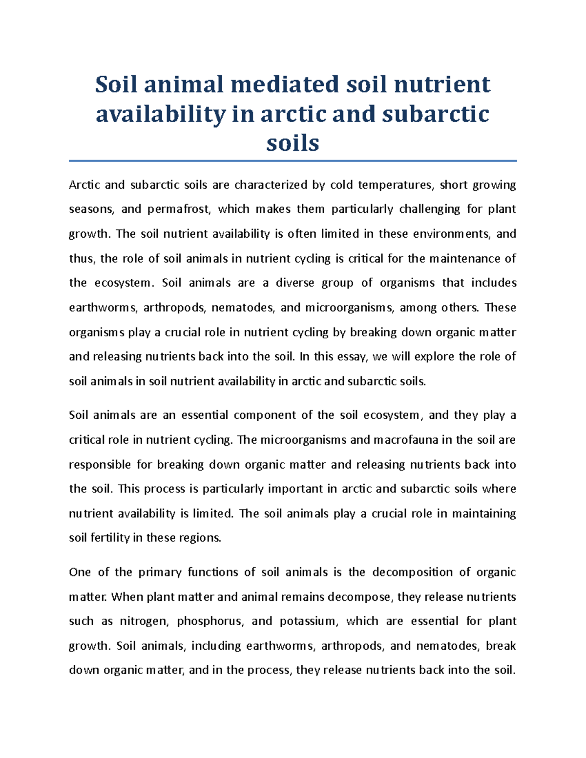Soil animal mediated soil nutrient availability in arctic and subarctic ...