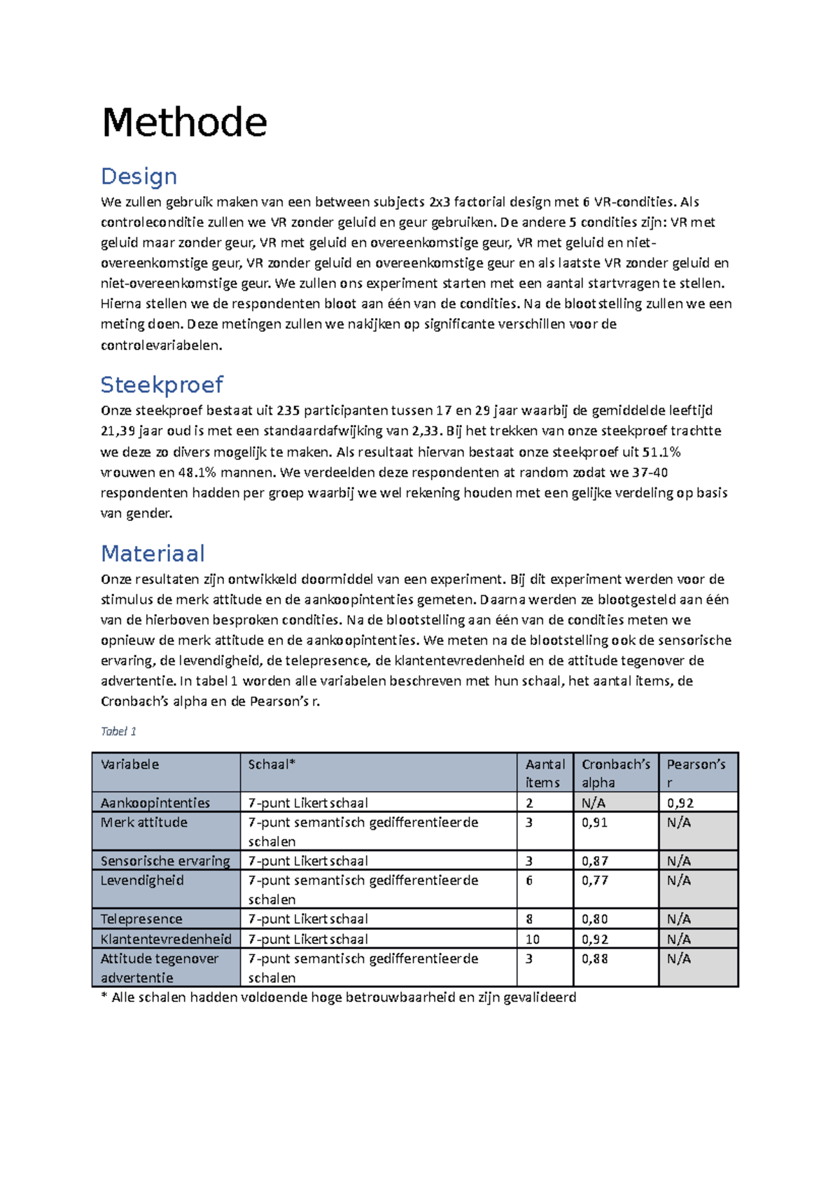 Methode - Methode Design We zullen gebruik maken van een between ...