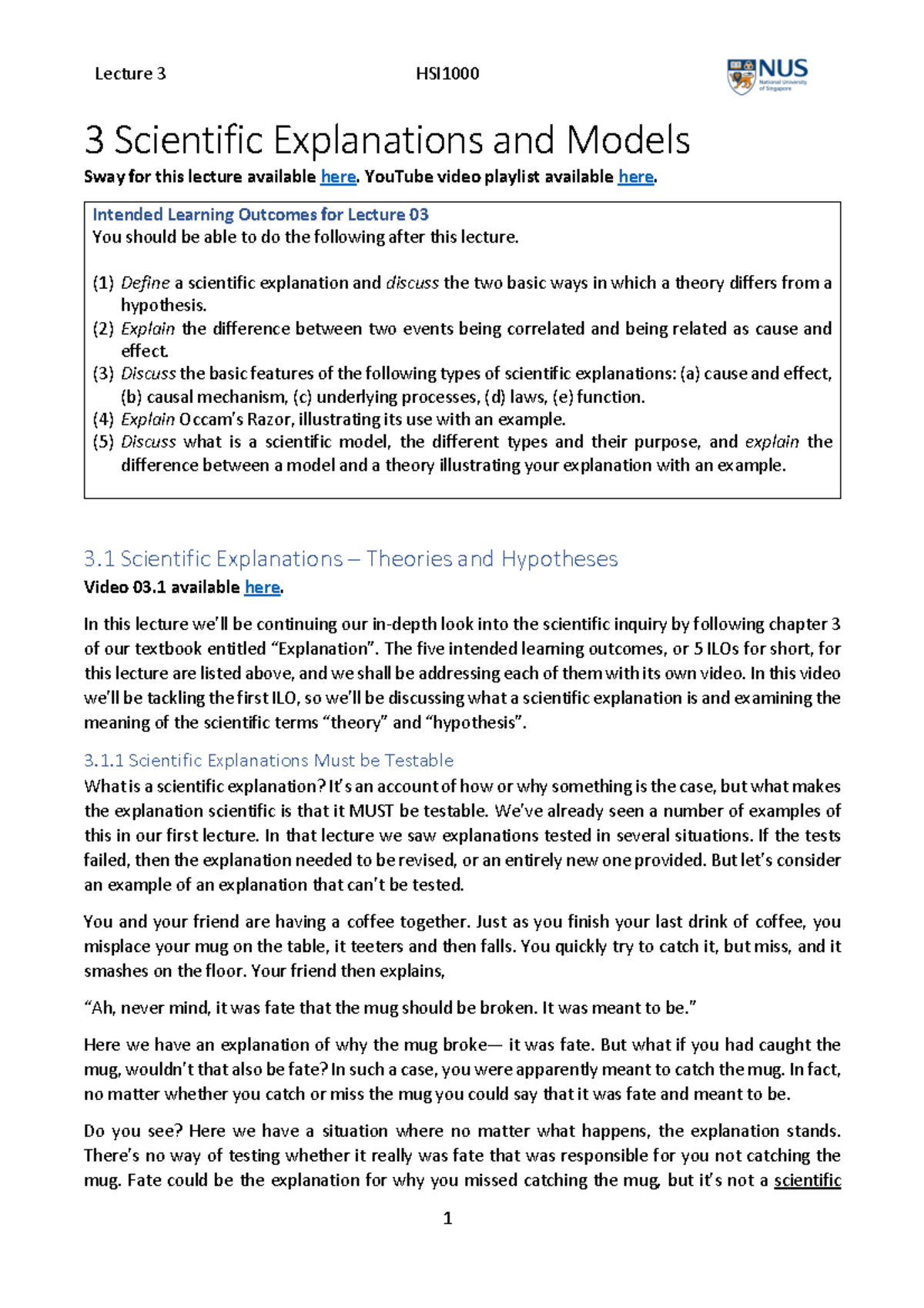 L03 Detailed Notes - Lecture transcript - 3 Scientific Explanations and ...