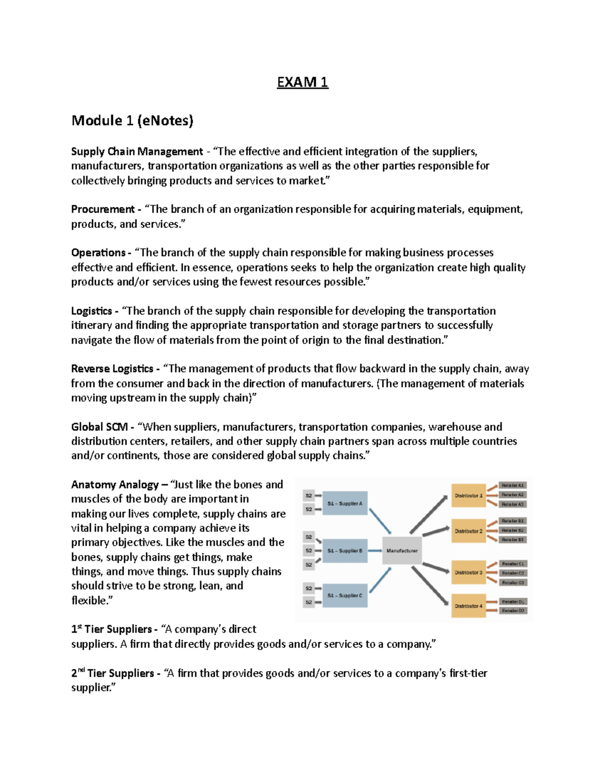 EXAM 1 Notes - EXAM 1 Module 1 (eNotes) Supply Chain Management ...