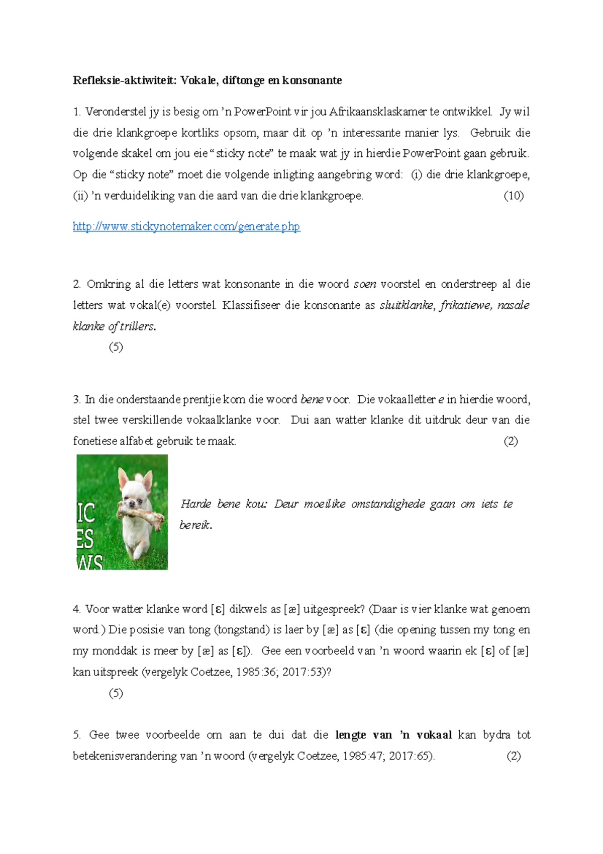 Refleksie-aktiwiteit - Vokale, diftonge en konsonante 1. Veronderstel ...