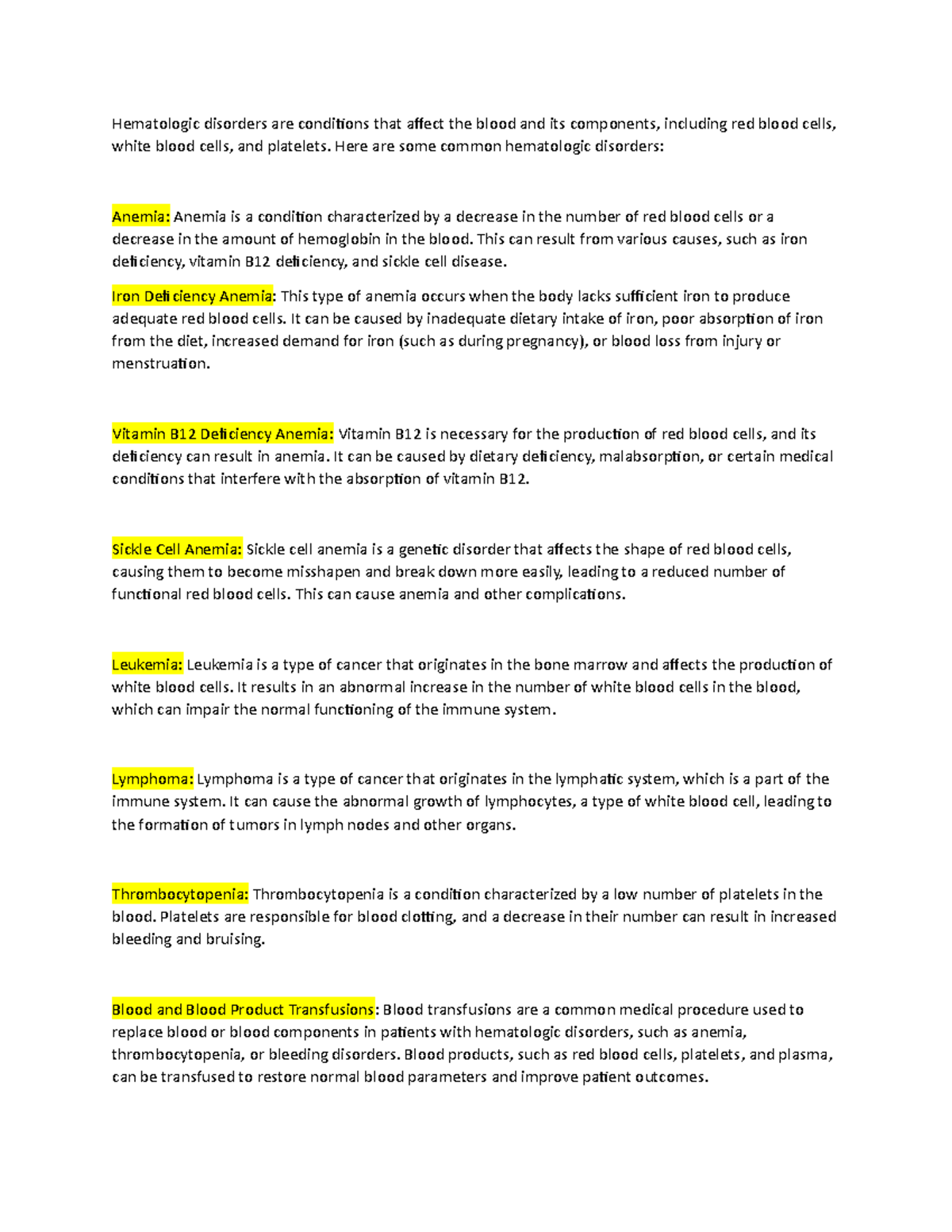 BURN notes with Hematologic - Hematologic disorders are conditions that ...