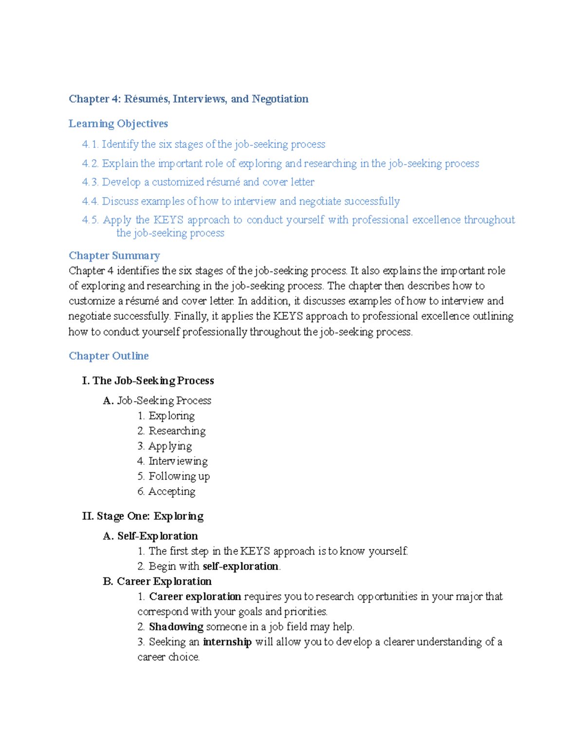 Ch4 Notes - Chapter 4: Résumés, Interviews, and Negotiation - Chapter 4 ...