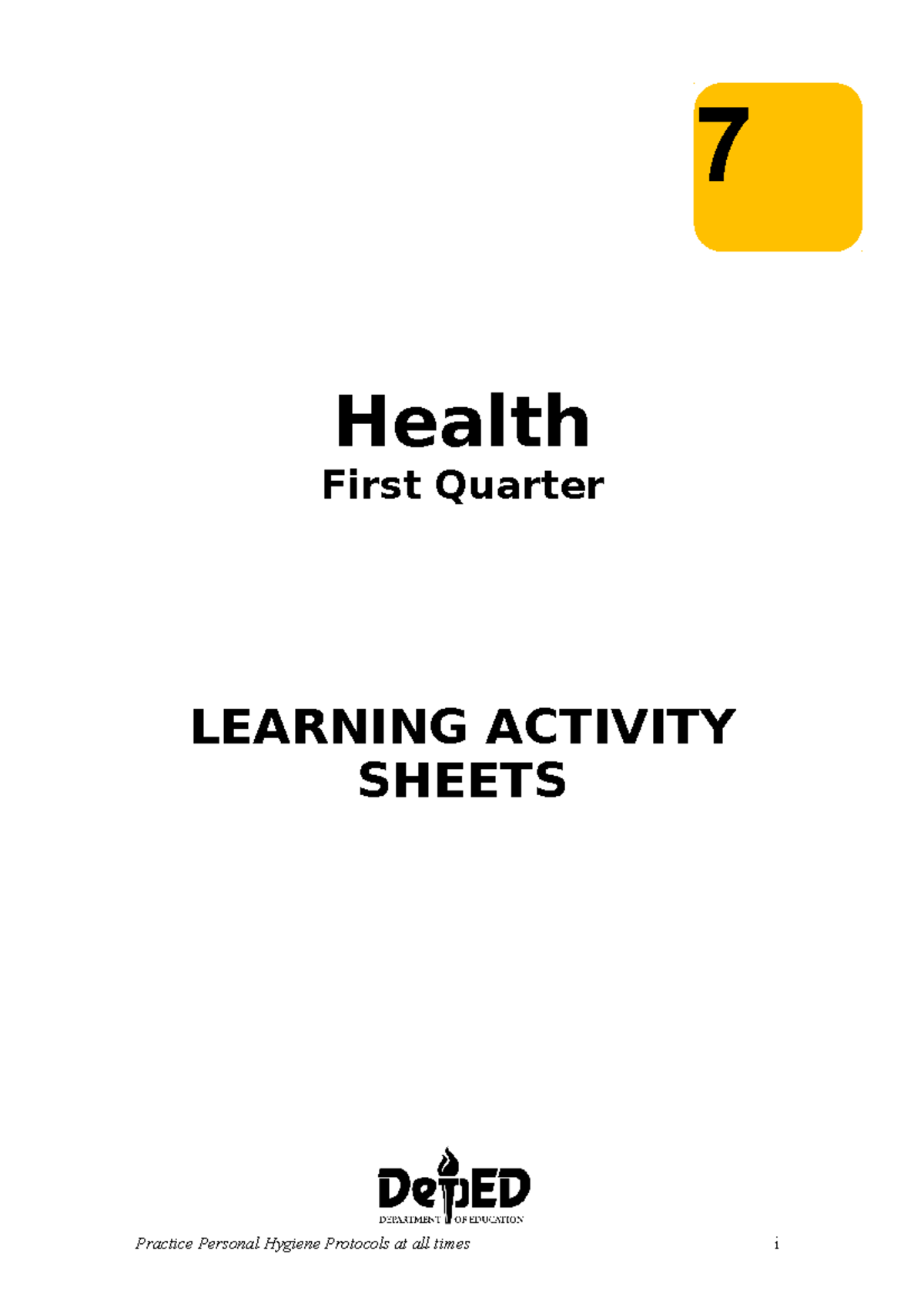 Grade 7 Health LAS (Edited) - Health First Quarter LEARNING ACTIVITY ...