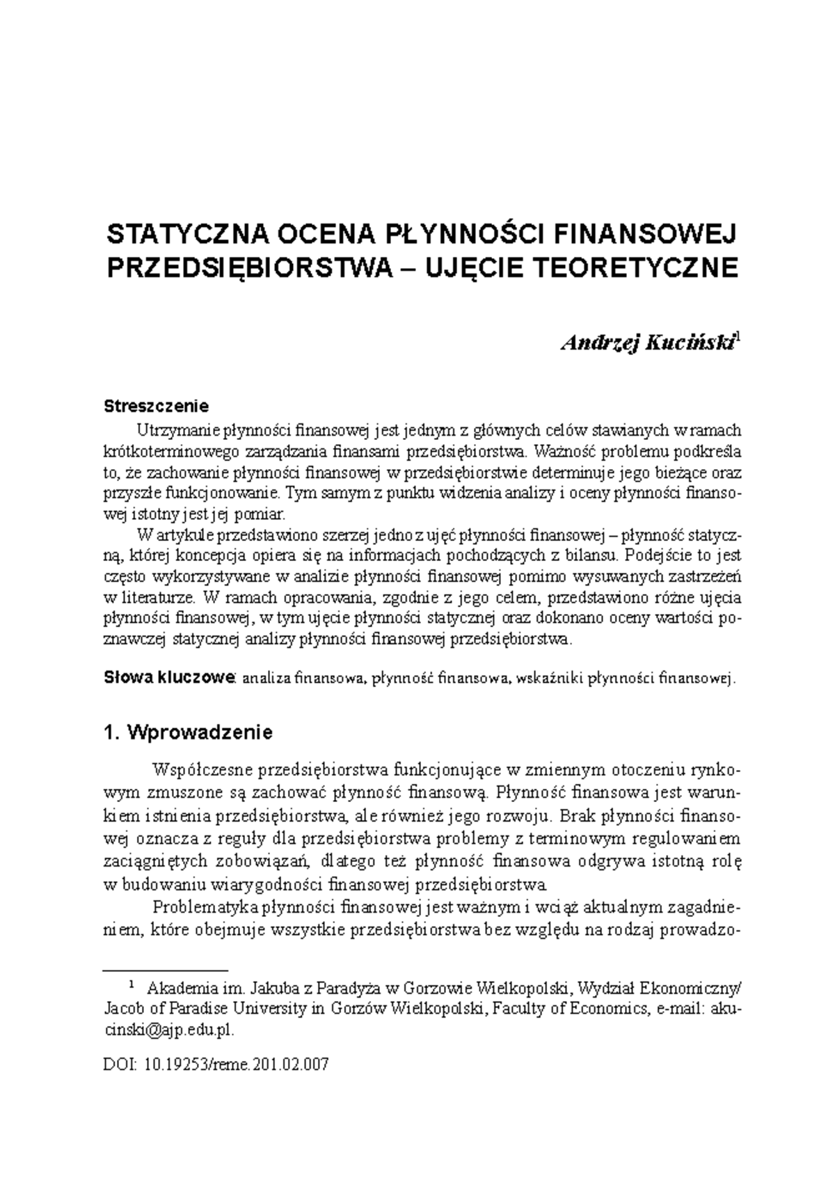 REME 25 (2-2018 )-Art7 - xxccc - STATYCZNA OCENA PŁYNNOŚCI FINANSOWEJ ...
