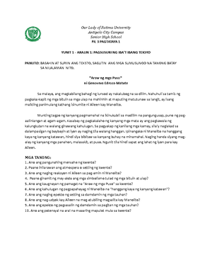PAGBASA AT PAGSUSURI NG IBA’T IBANG TEKSTO TUNGO SA PANANALIKSIK - P ...