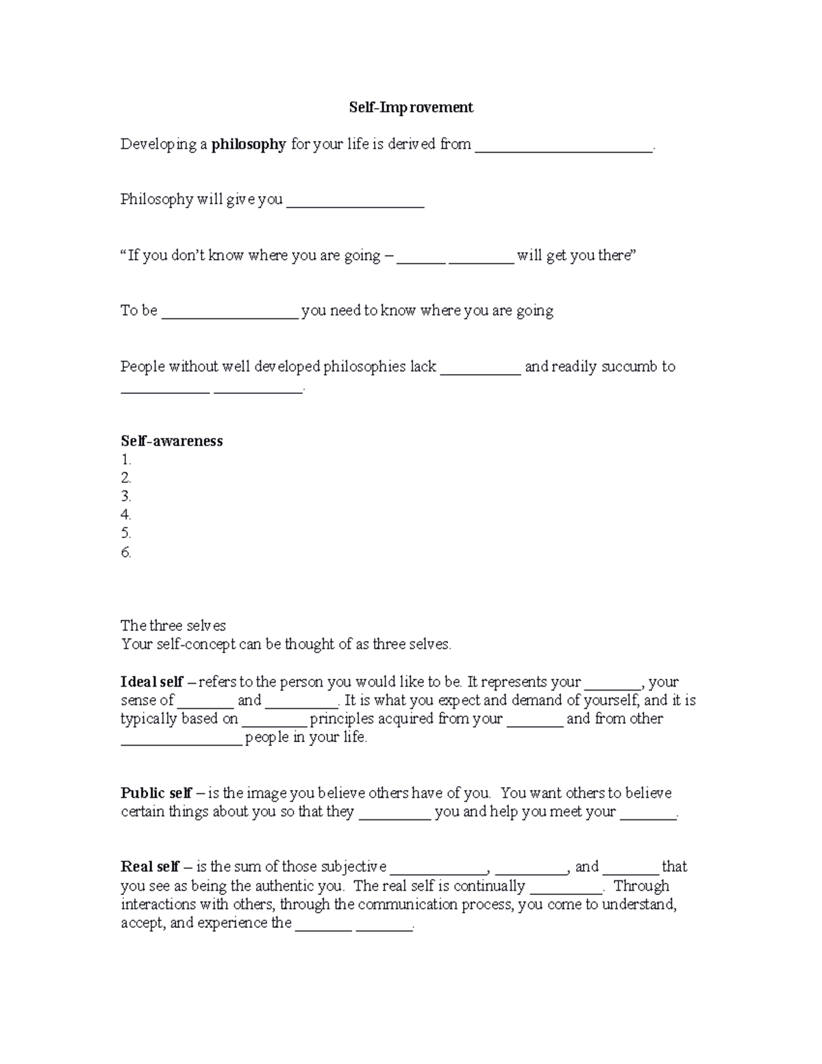 Copy of Self-improvement student notes - Self-Improvement Developing a ...