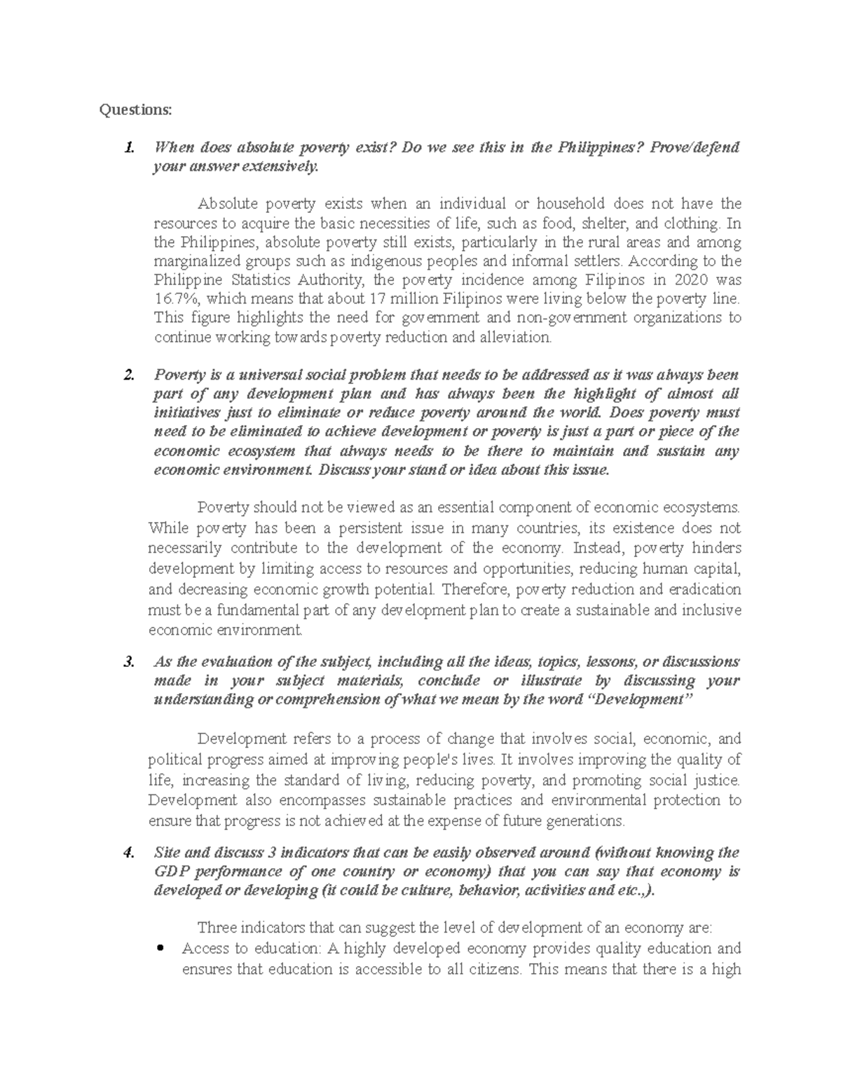 Economics Final Essay - Questions: When does absolute poverty exist? Do ...