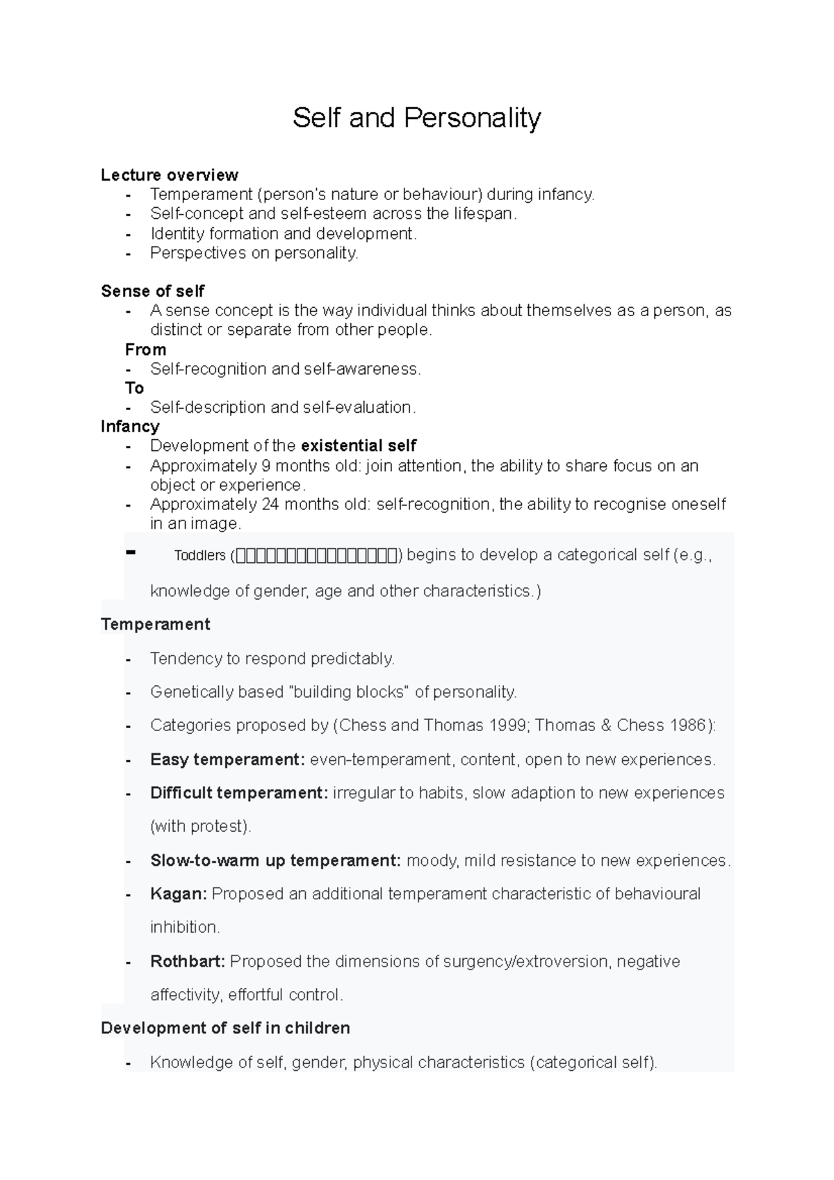 Self and Personality - The review of lecture notes from week 1 to 4 ...
