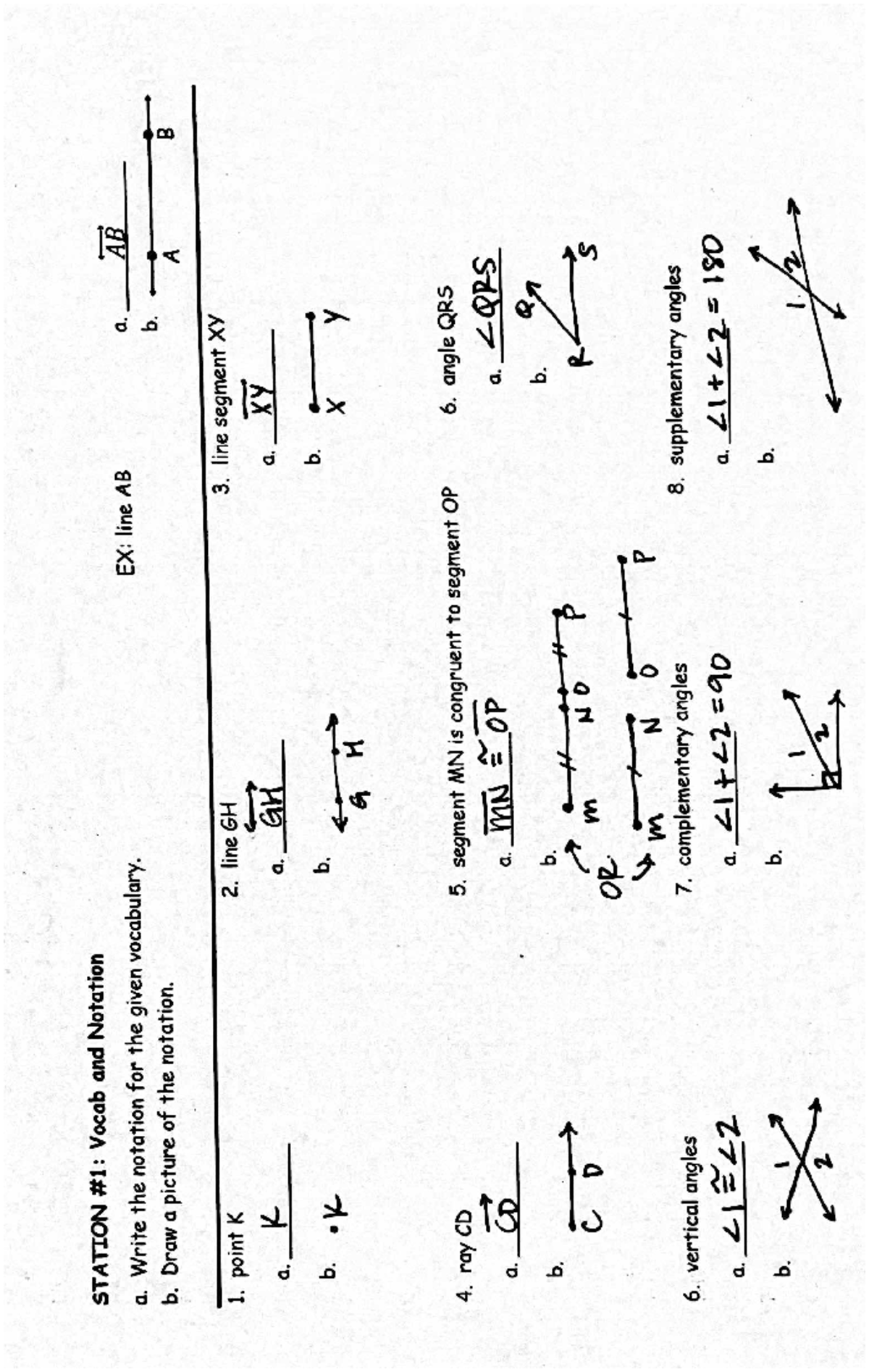 Unit 1 Review Station Answer KEYS - STATION Vocab and Notation a. Write ...