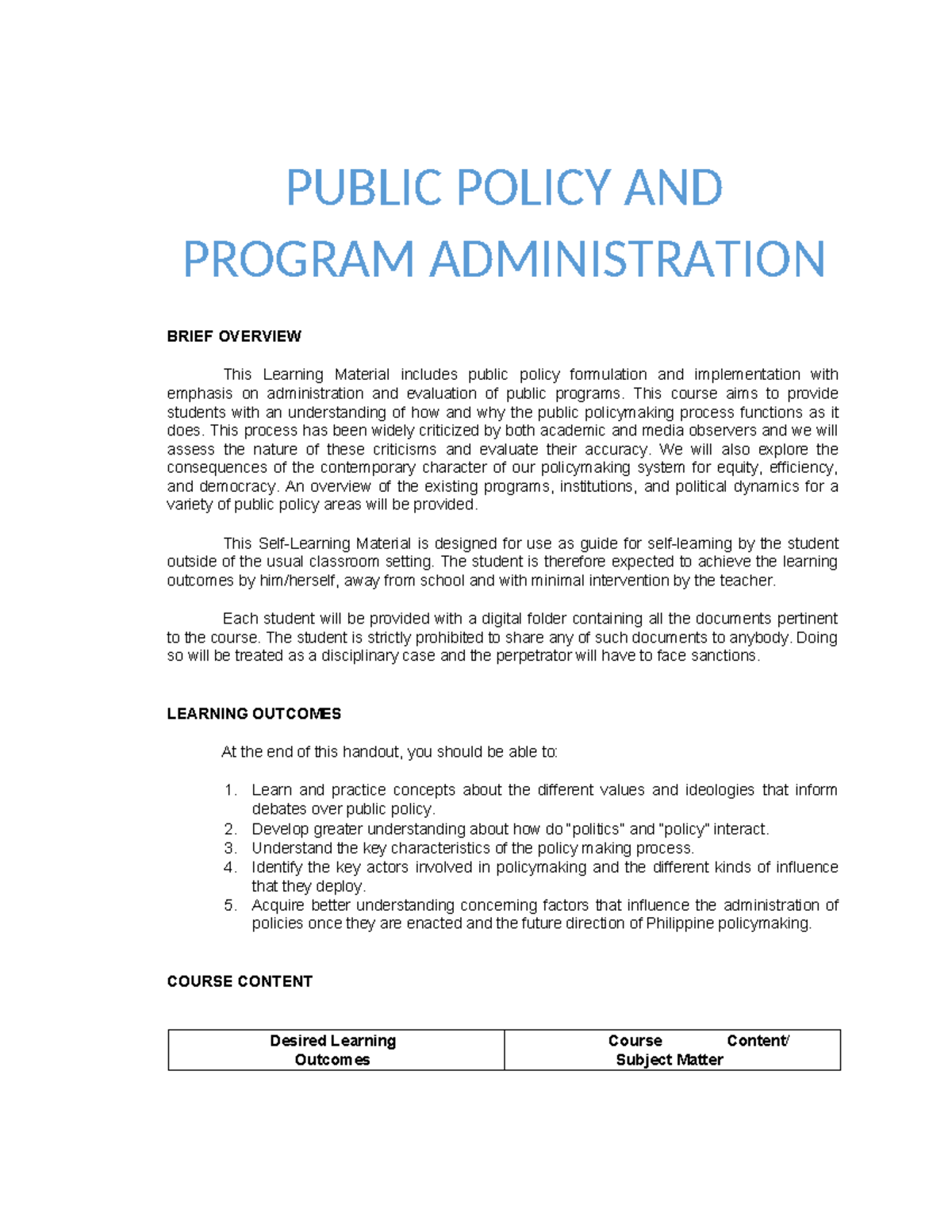 Module-IN-PPPA - Public policy public administration - PUBLIC POLICY ...