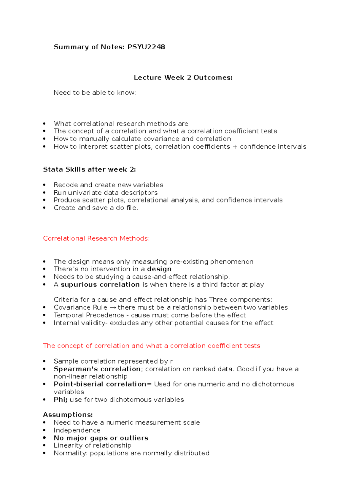 2248 exam notes - Summary of Notes: PSYU Lecture Week 2 Outcomes: Need ...