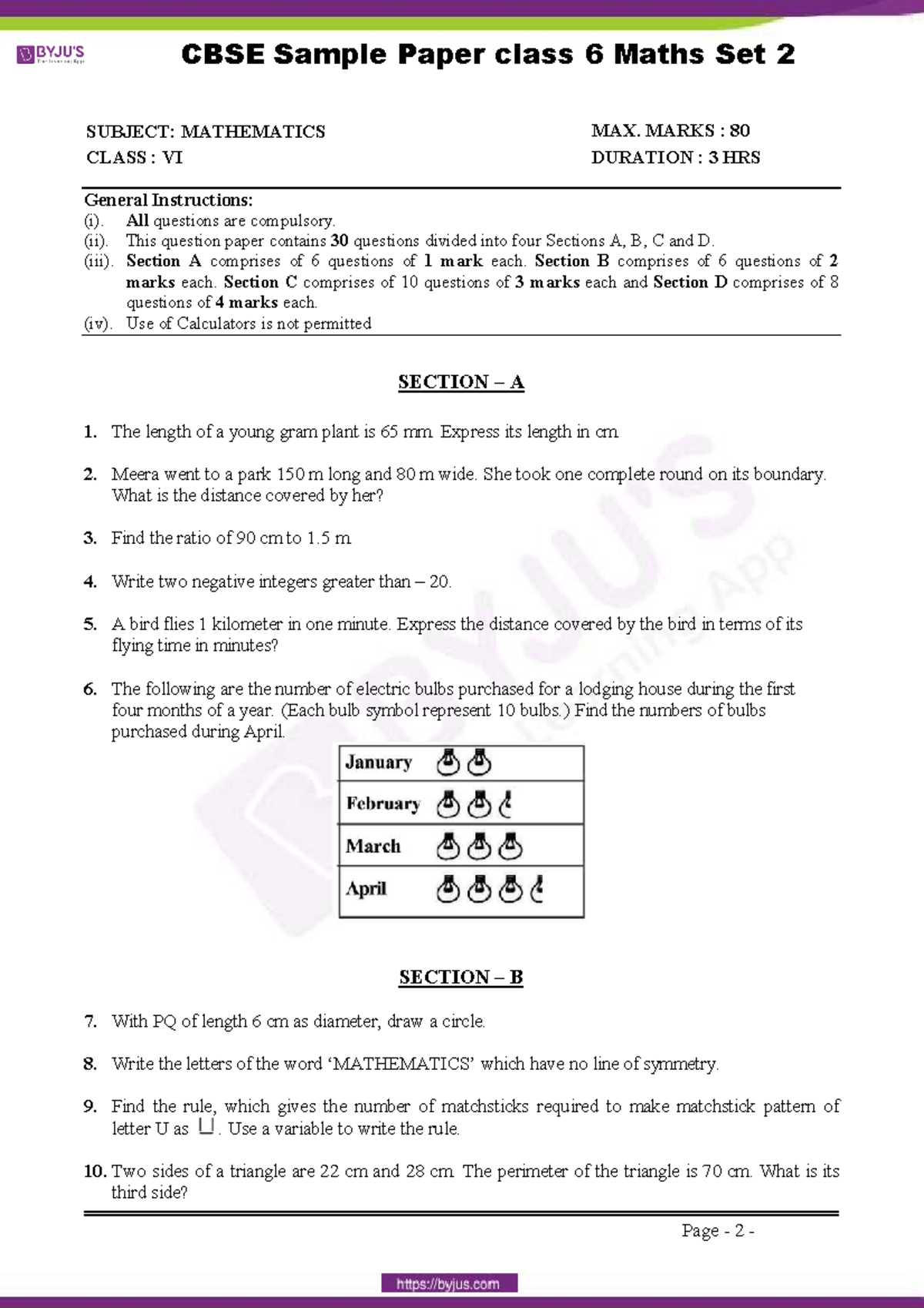 CBSE-Sample-Paper-Class-6-Maths-Set-2 2 - Page - 2 - SUBJECT ...