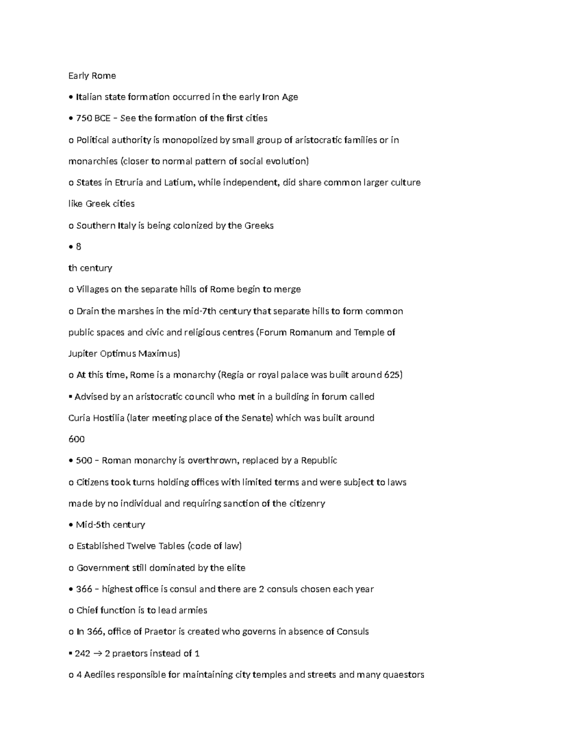 Early Rome - NOTES - Early Rome Italian state formation occurred in the ...