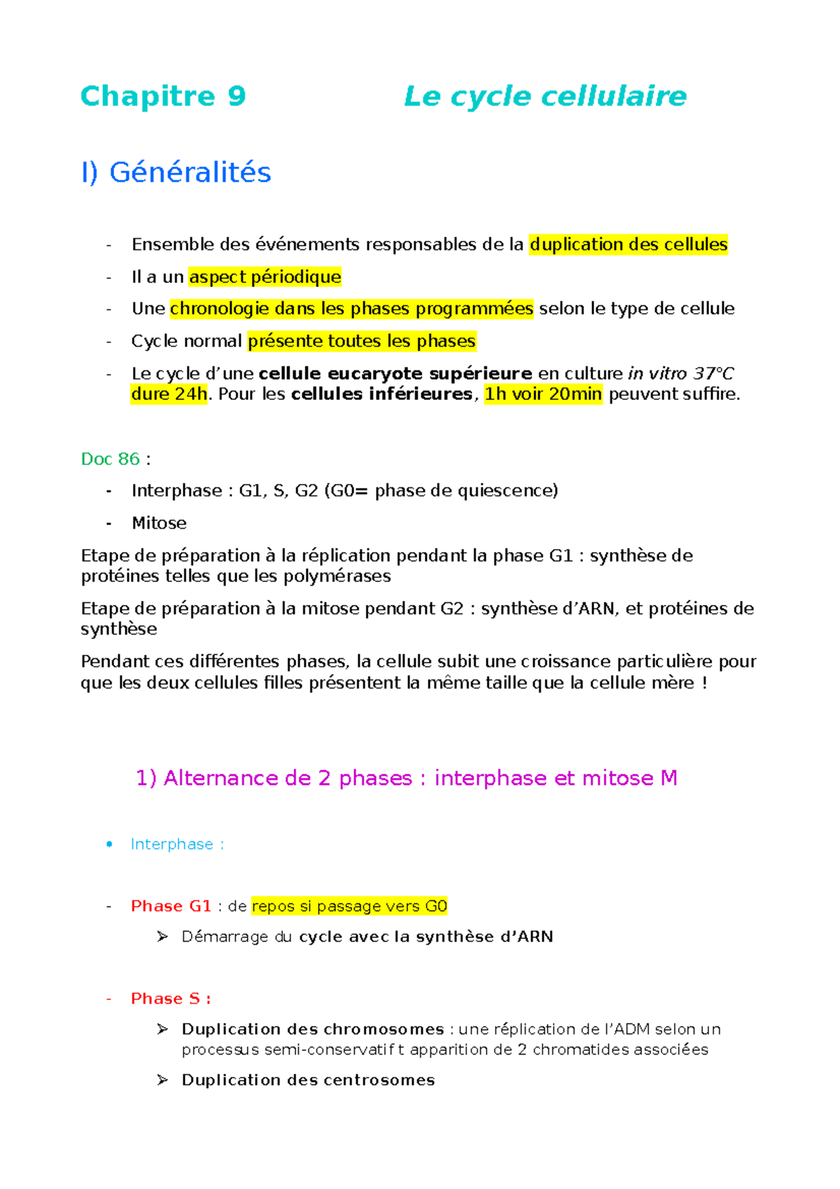 Chapitre 9 Le cycle cellulaire - Chapitre 9 Le cycle cellulaire I ...