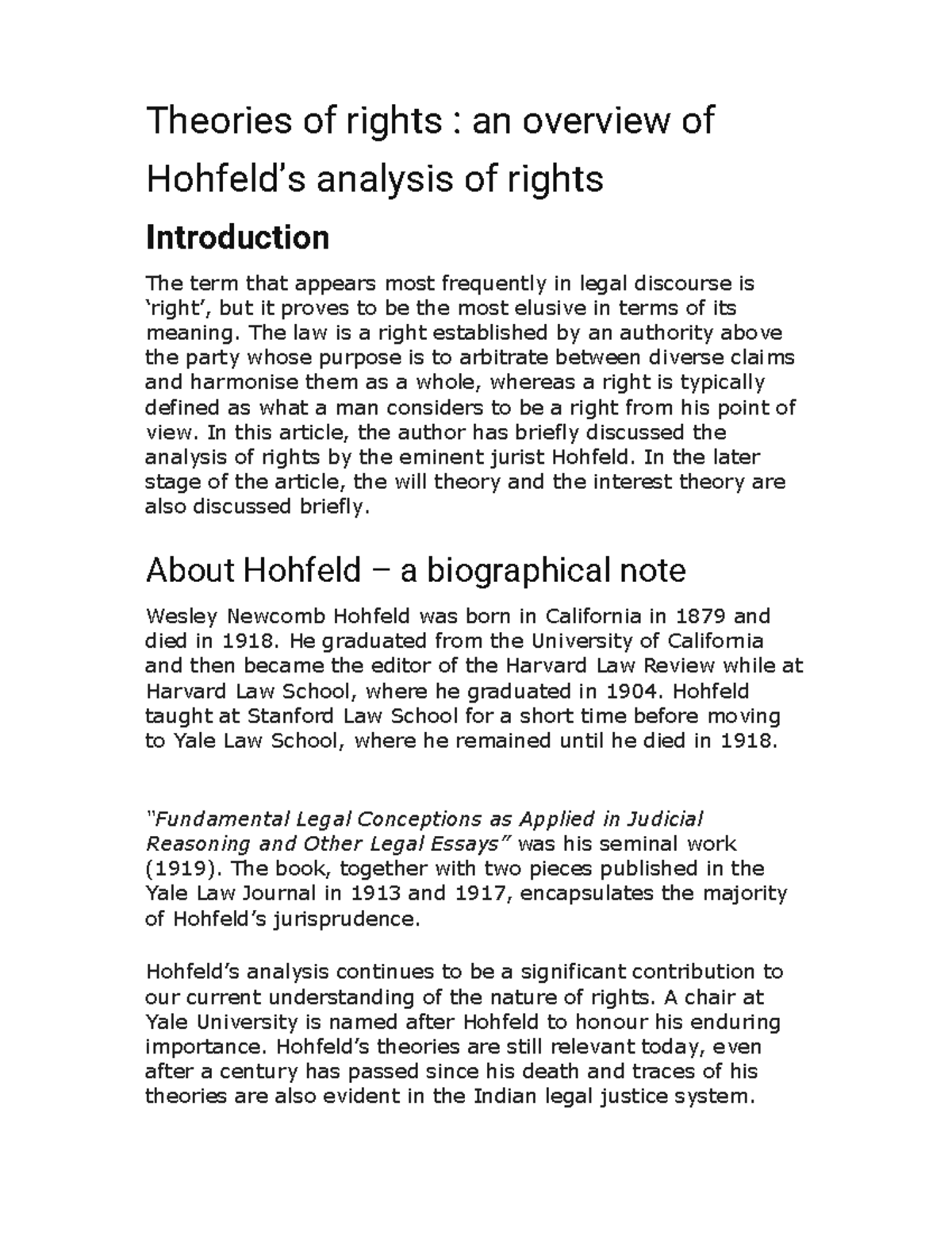 1 Jurisprudence ASS 1 concept of right in wider sense hohfeldian table ...