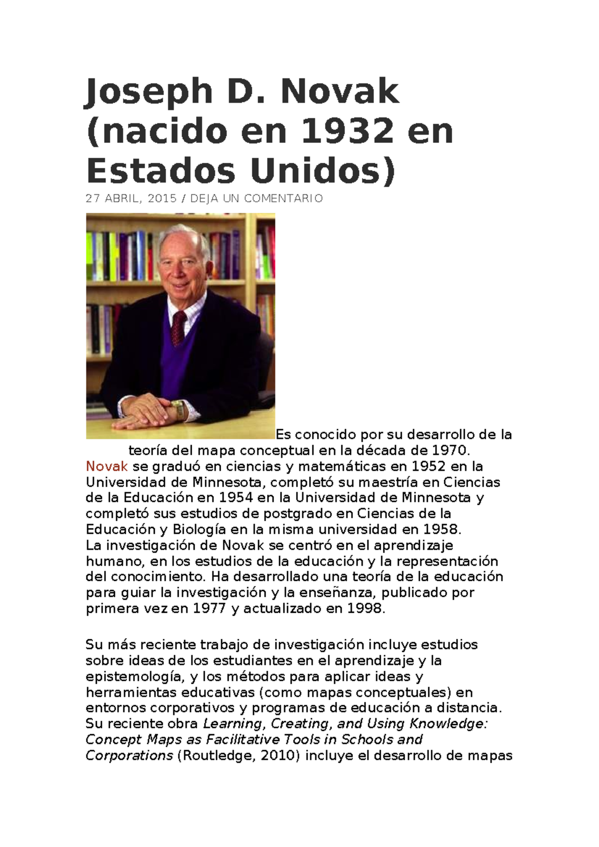 Cognitivismoooo - Joseph D. Novak (nacido en 1932 en Estados Unidos) 27 ...