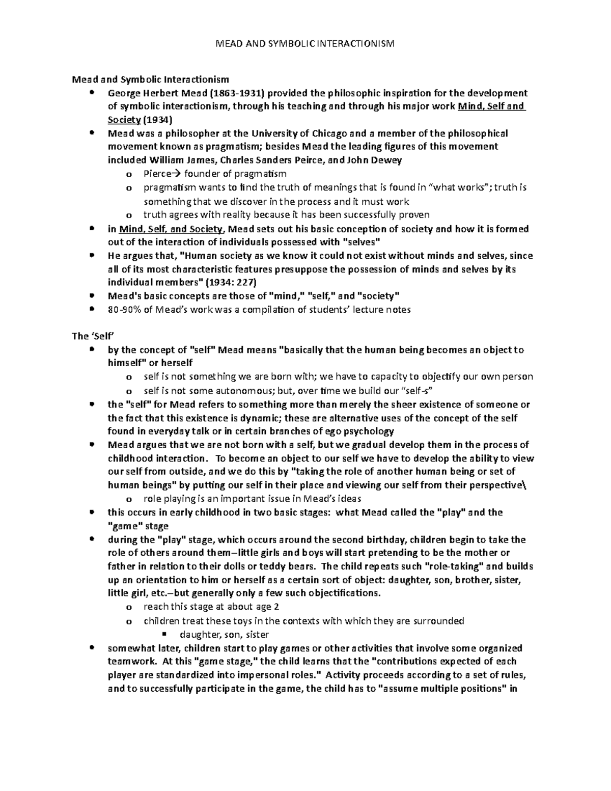 Week 11- mead and symbolic interactionism - MEAD AND SYMBOLIC ...