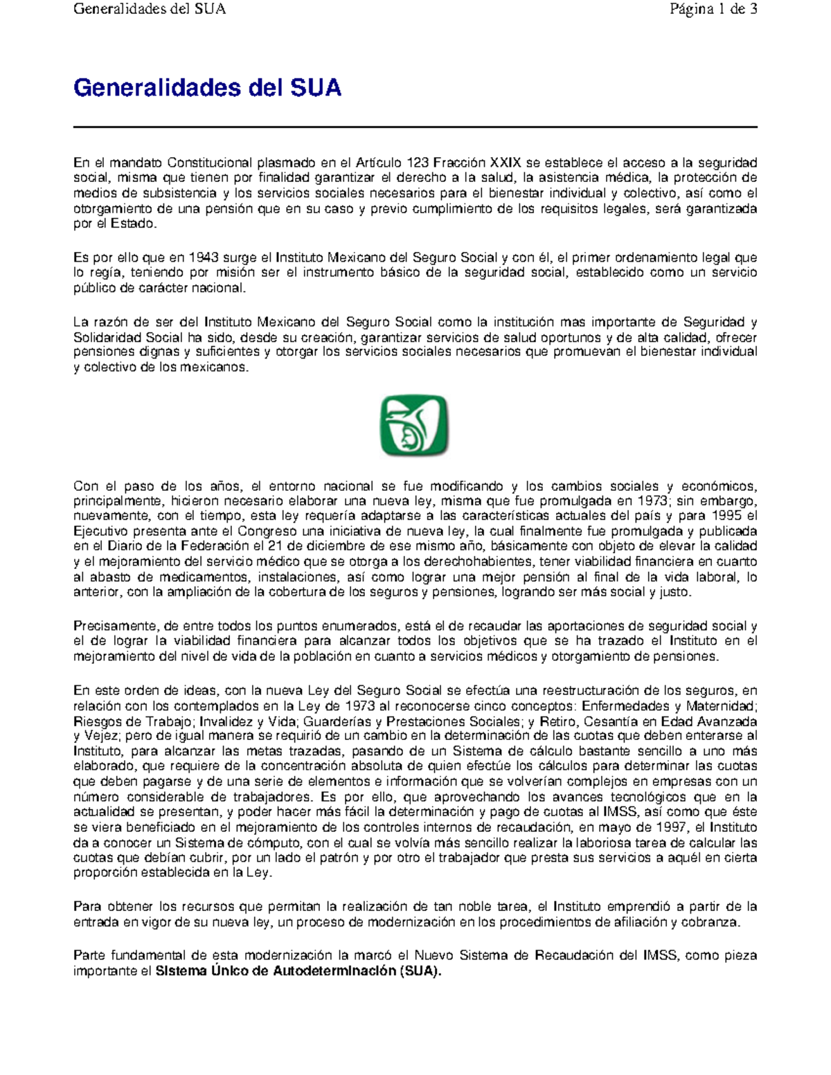 Generalidades del sua - Generalidades del SUA En el mandato ...