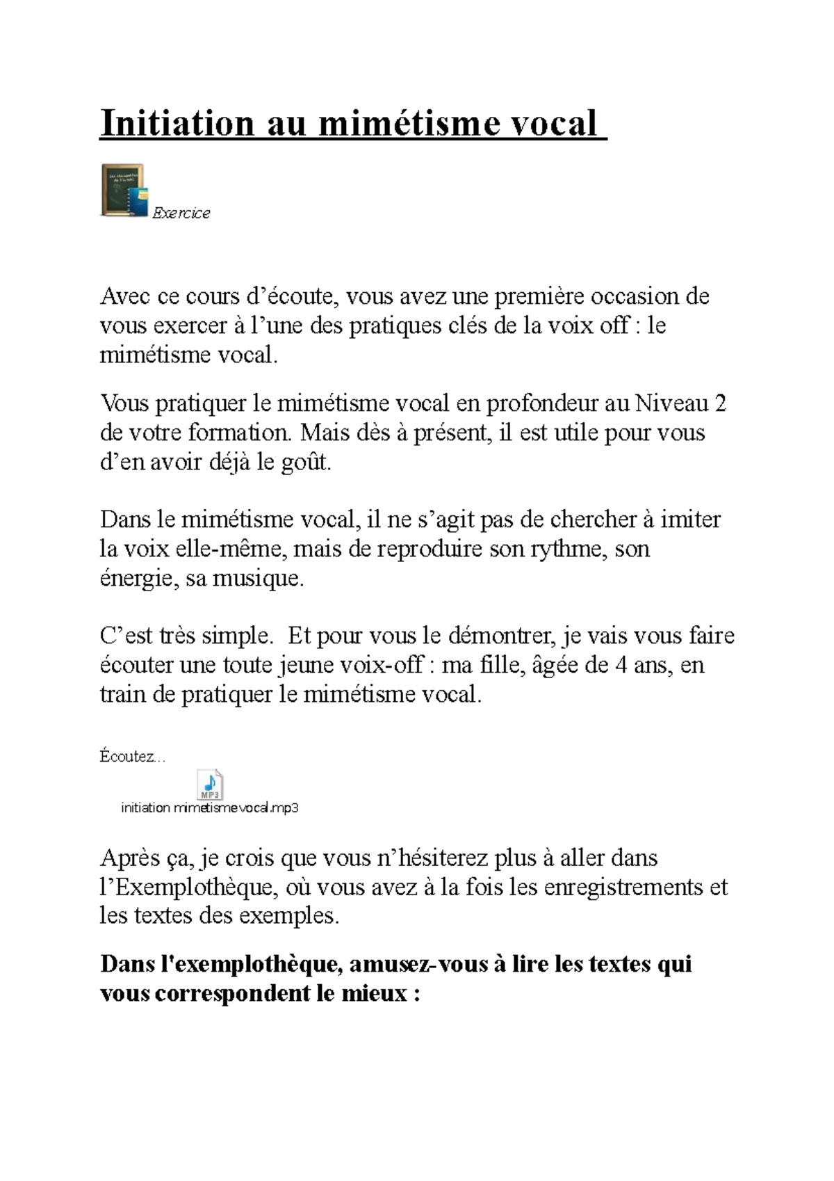 7. Initiation au mimétisme vocal - Initiation au mimétisme vocal ...