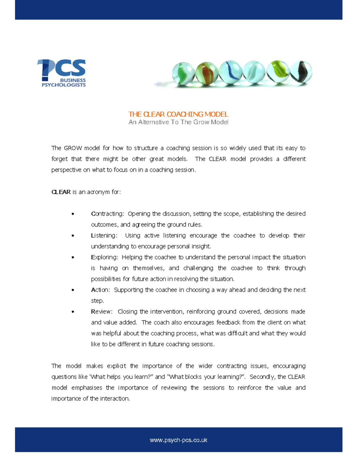 Clear coaching model - Assignment - An Alternative To The Grow - Studocu