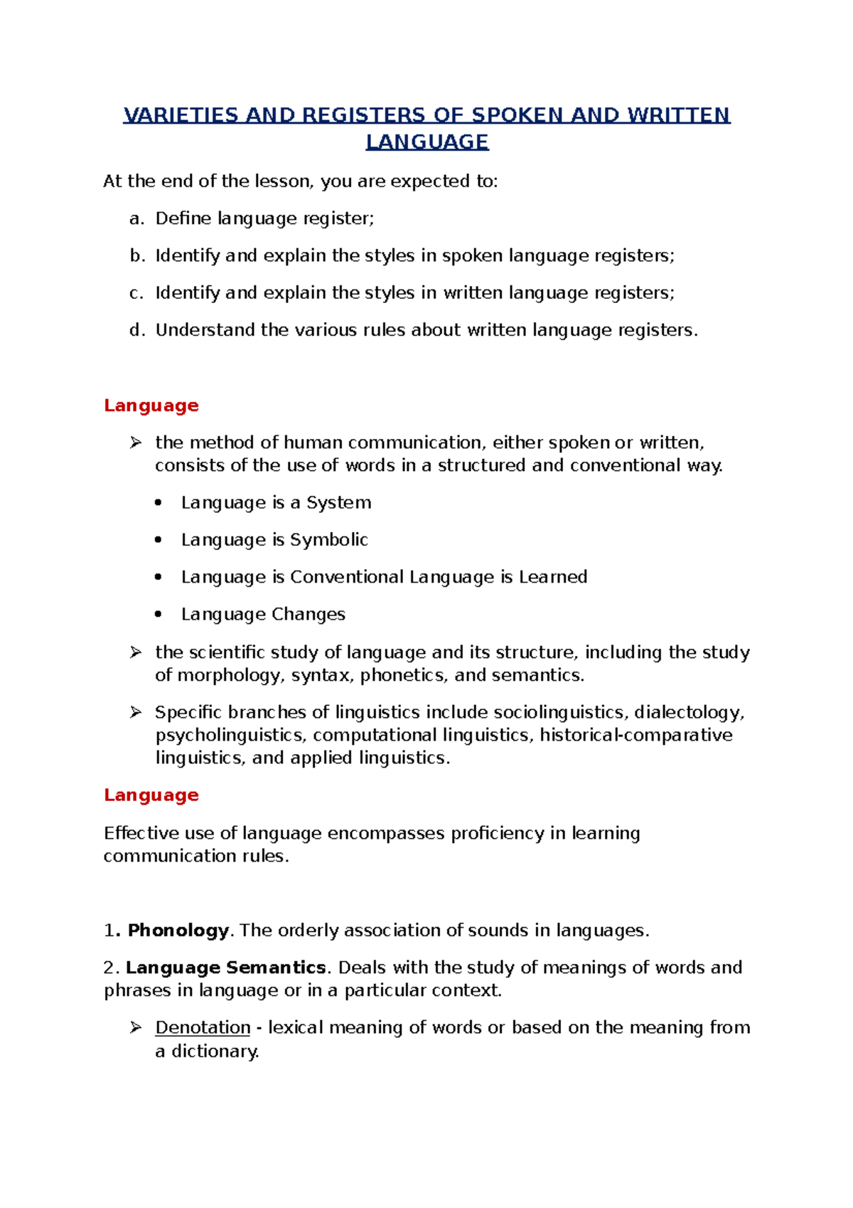 Varieties AND Registers OF Spoken AND Written Language - VARIETIES AND ...