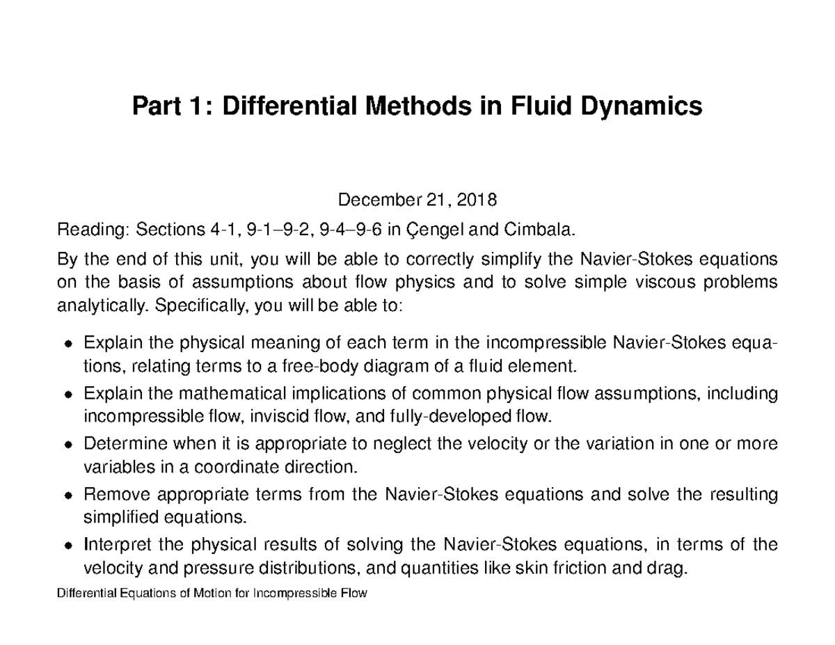 Differential - lecture1 - Part 1: Differential Methods in Fluid ...