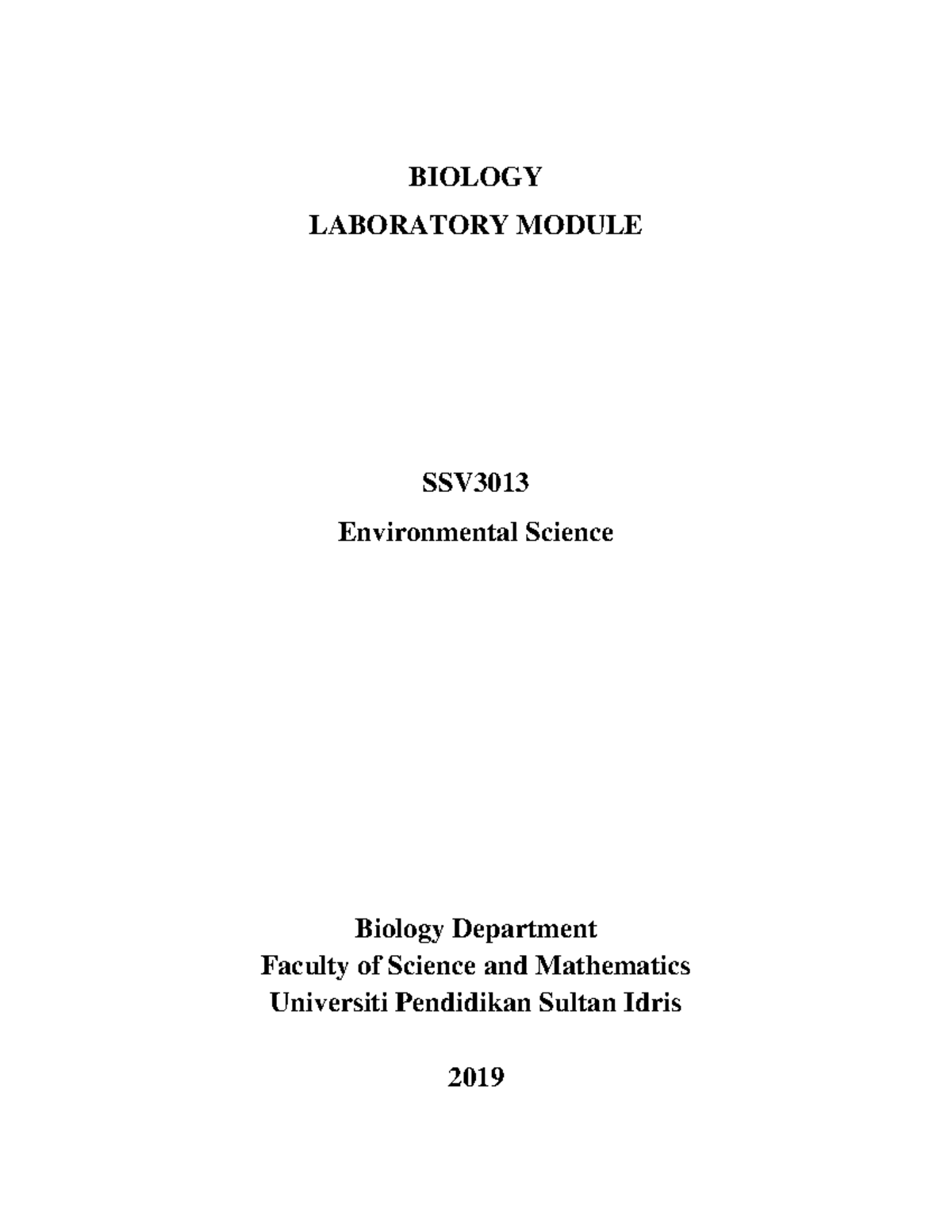 Laboratory Module SSV3013 ENV Science - BIOLOGY LABORATORY MODULE SSV ...