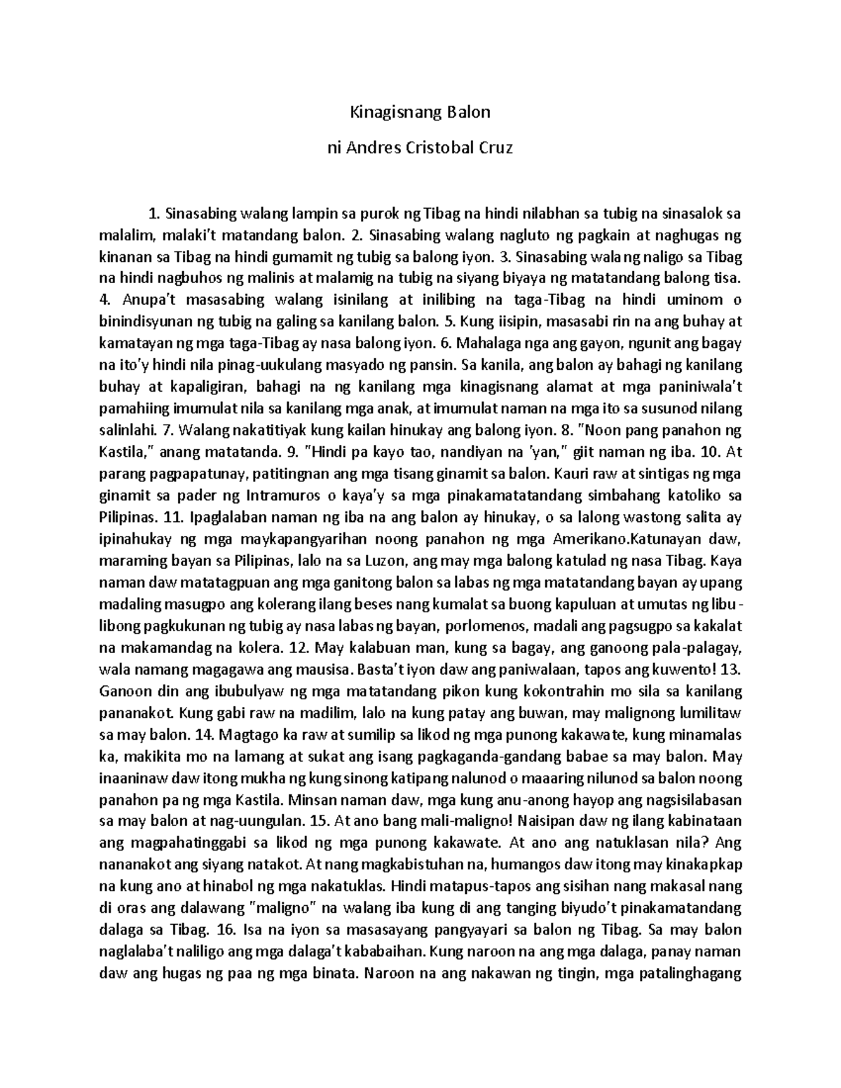 Kinagisnang-Balon-pdf - Kinagisnang Balon ni Andres Cristobal Cruz ...