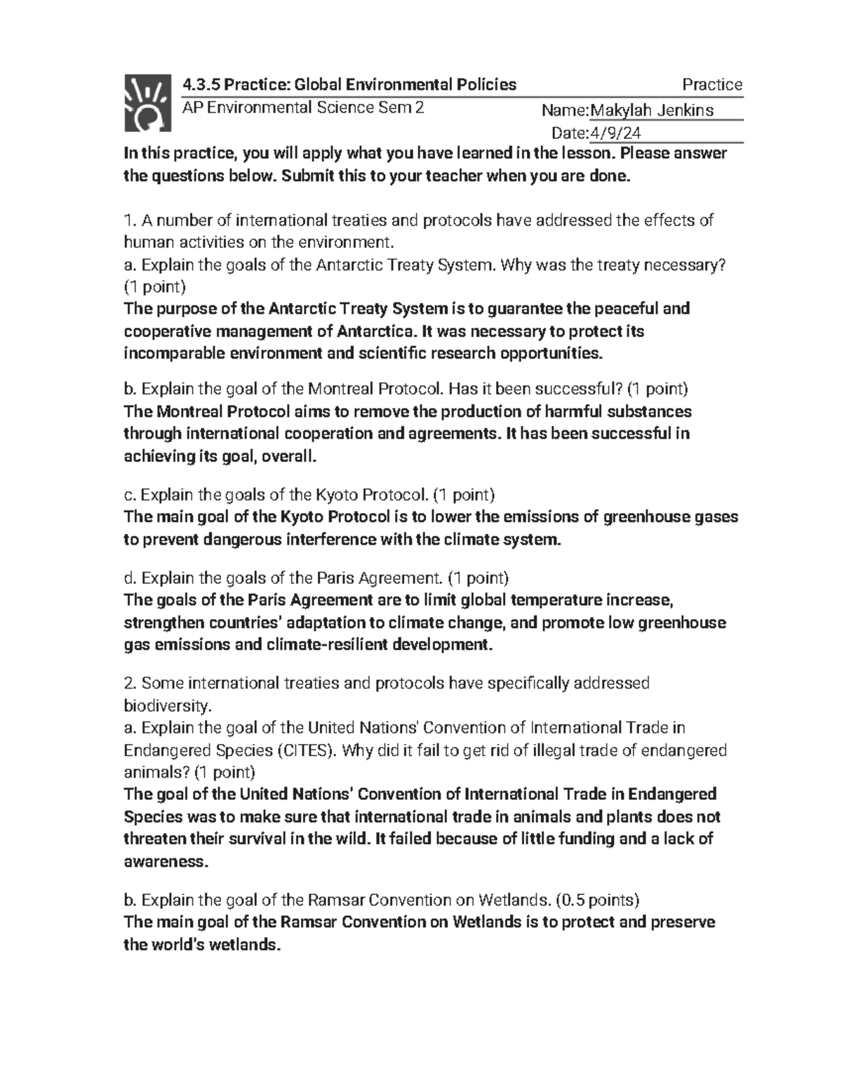 4.3.5 Practice - Global Environmental Policies (Practice) - 4.3 ...