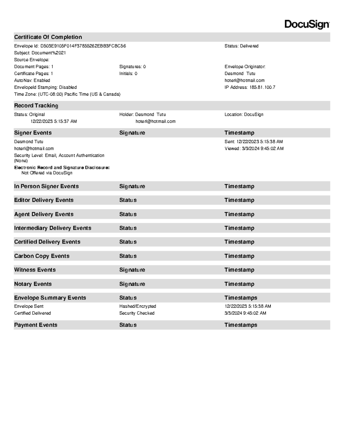Summary - Educational purposes - Certificate Of Completion Envelope Id ...