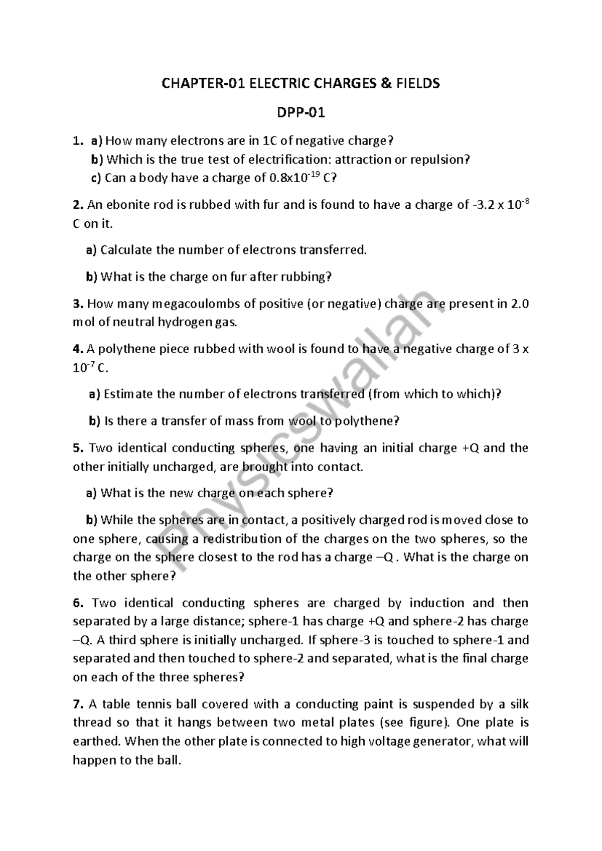 Ch-01 Electric Charges and Fields DPP-01(of Lect-01) - CHAPTER-01 ELECTRIC CHARGES & FIELDS DPP ...