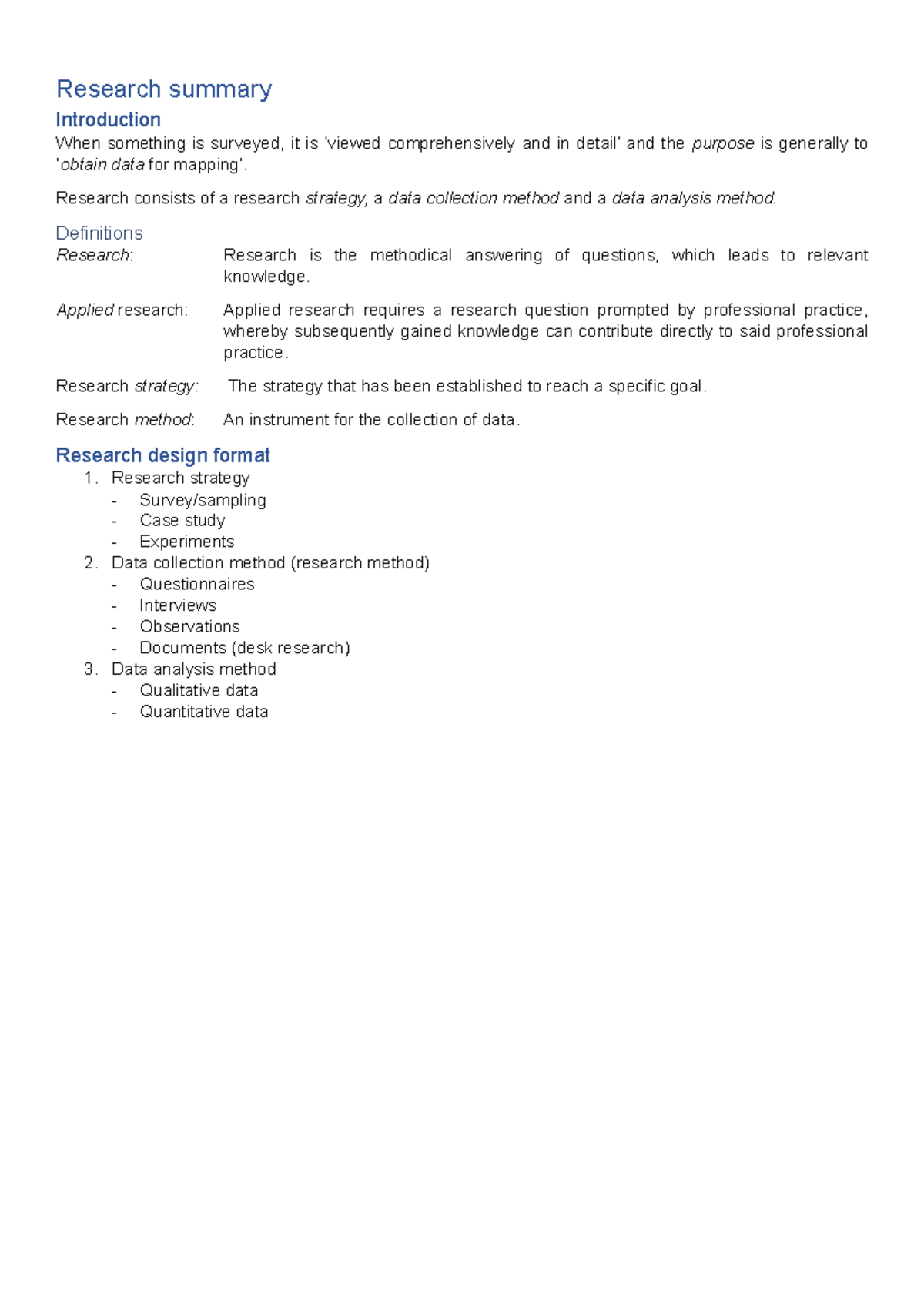 Research summary - Definitions Research: Research is the methodical ...
