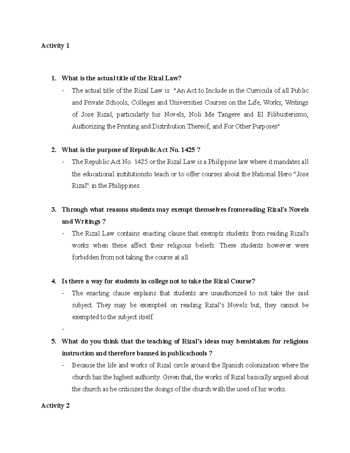 M1-6 - Chapters 1-6 - What is the actual title of the Rizal Law? The ...