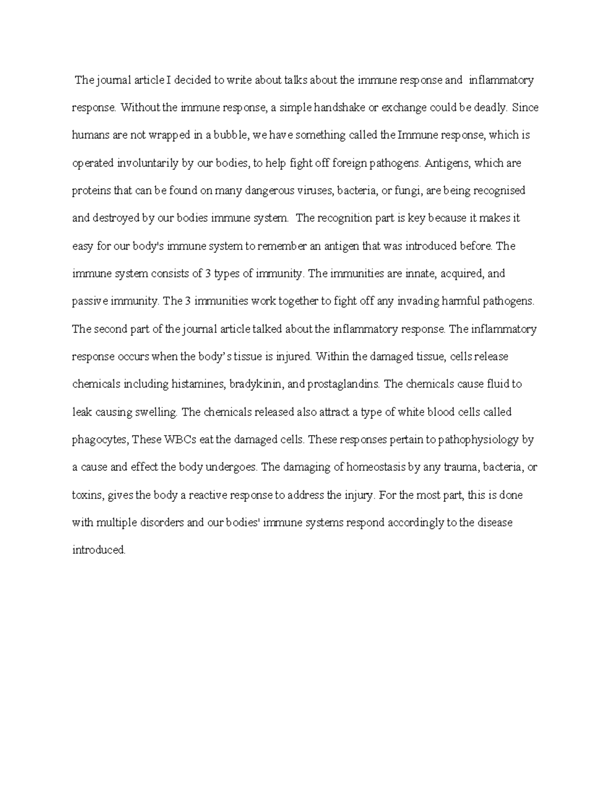 Inflammatory Response - The journal article I decided to write about ...