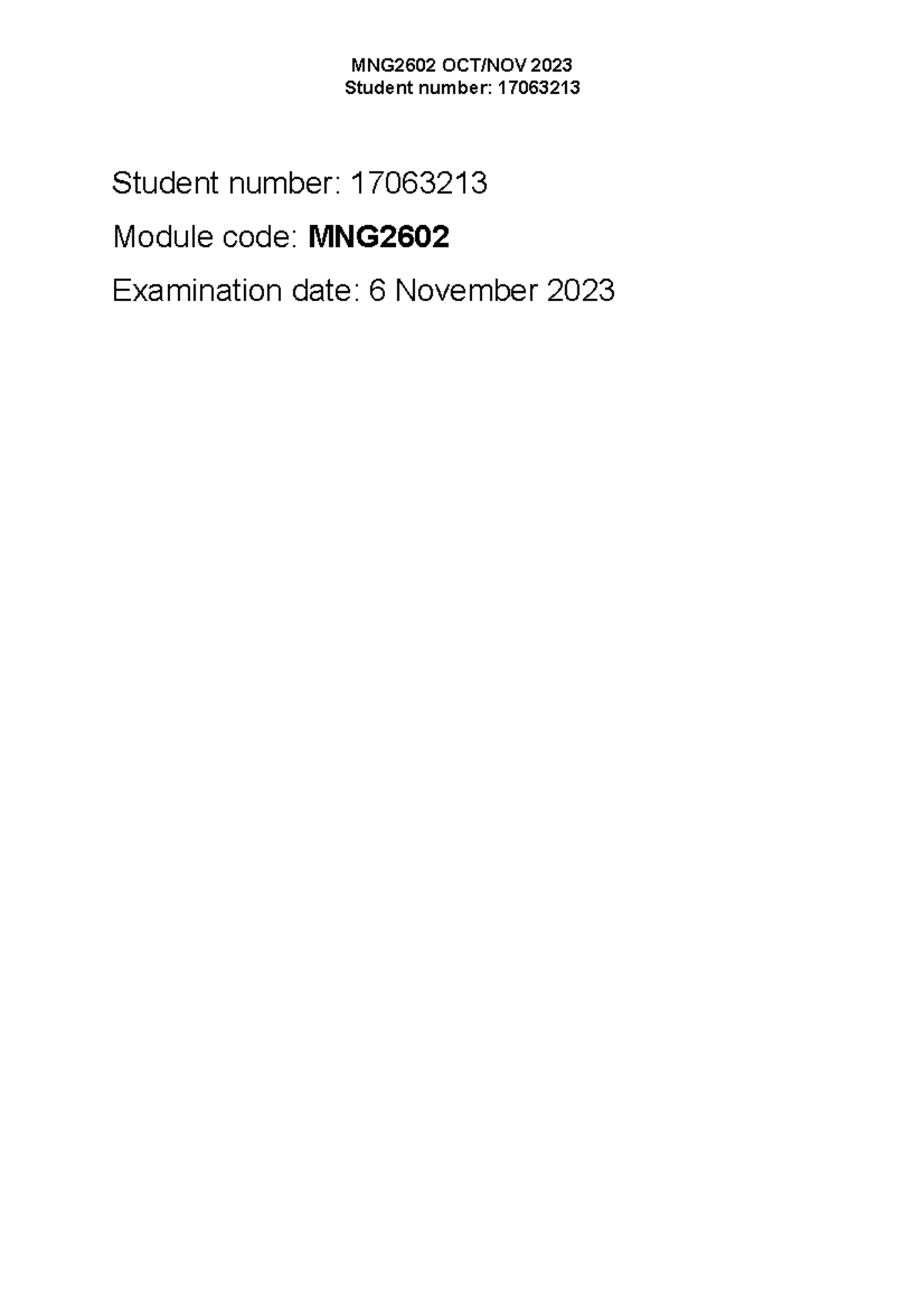 Student template MNG2602 ON23 - Student number: Student number: Module ...