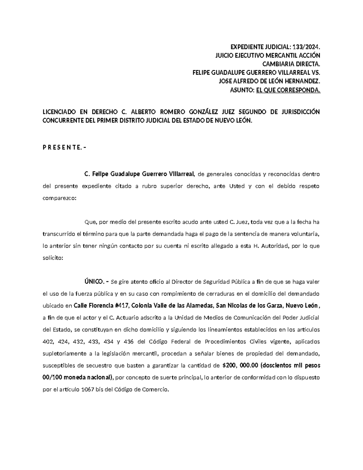 Embargo-Felipe - dsdsf - EXPEDIENTE JUDICIAL: 133/2024. JUICIO ...