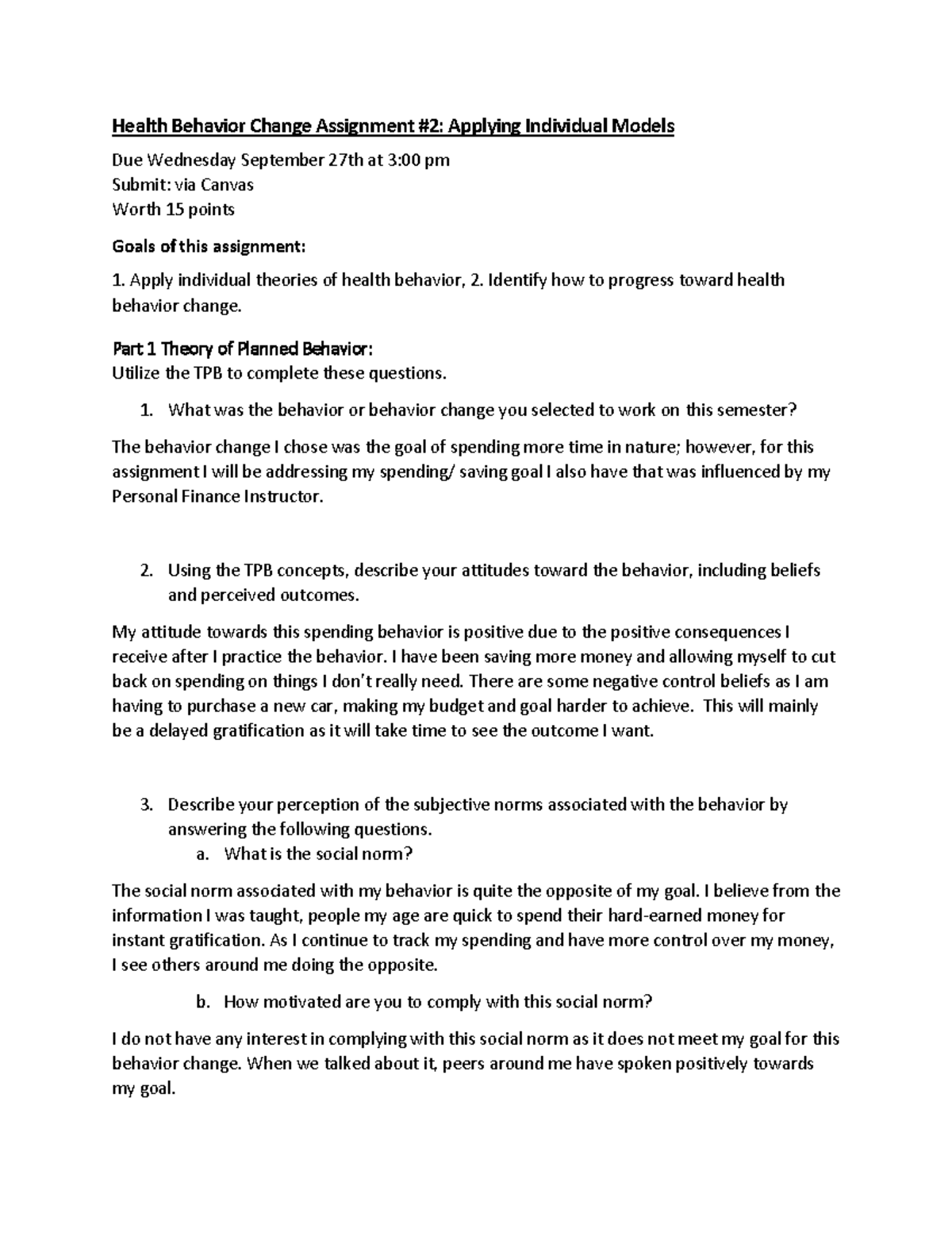 Health Behavior Change Assignemnt #2 Applying Individual Models-1 - Identify how to progress ...