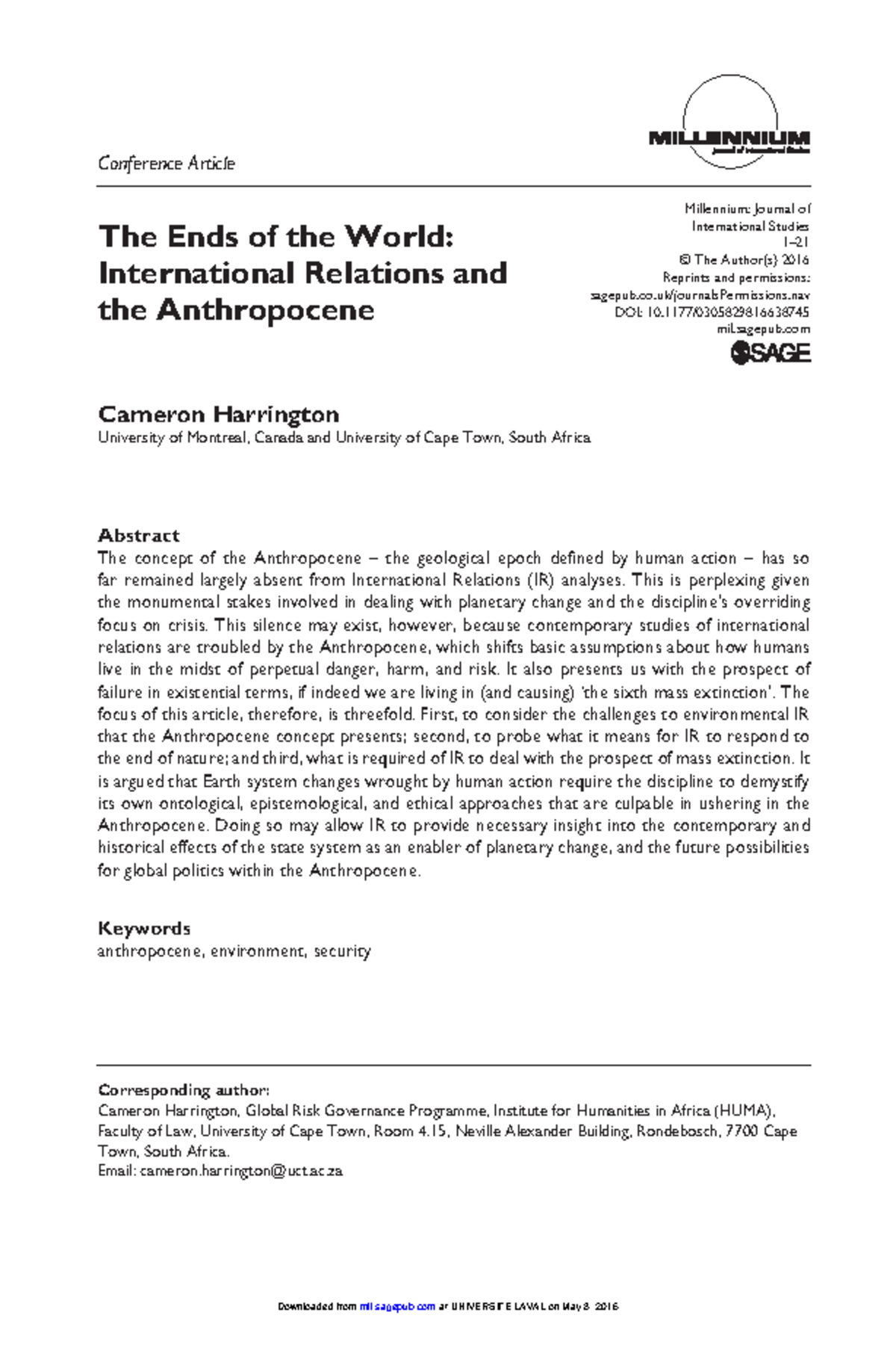 Cameron Harrington - The Ends of the World - Millennium: Journal of ...