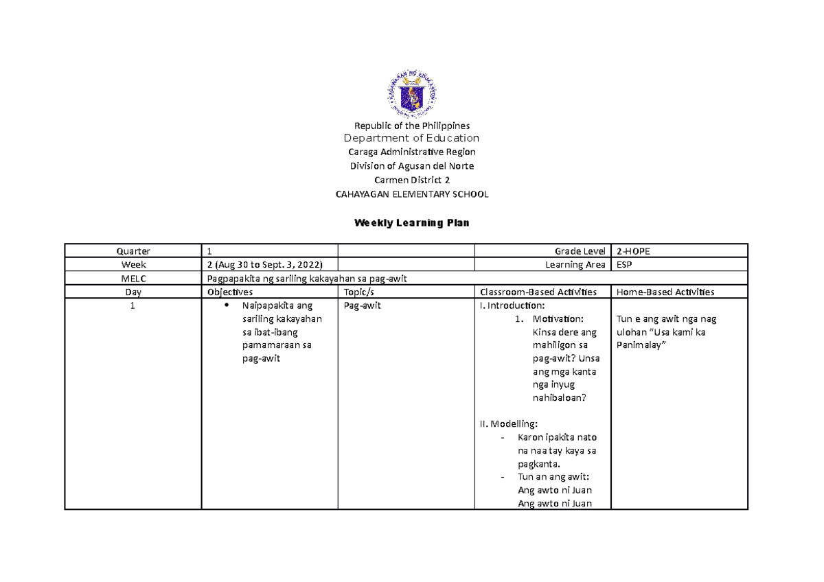 ESP Pag-awit - This is a sample lesson presented to teaching ... ESP Pag-awit - This is a sample lesson presented to teaching ...