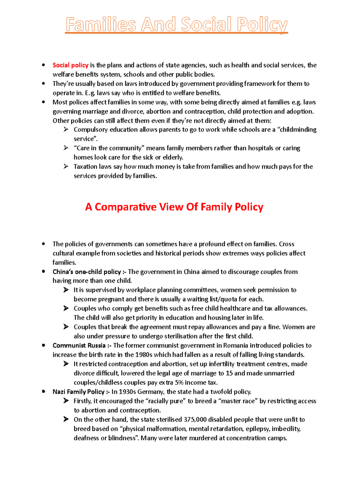 7) Families And Social Policy (Complete) - Social policy is the plans ...