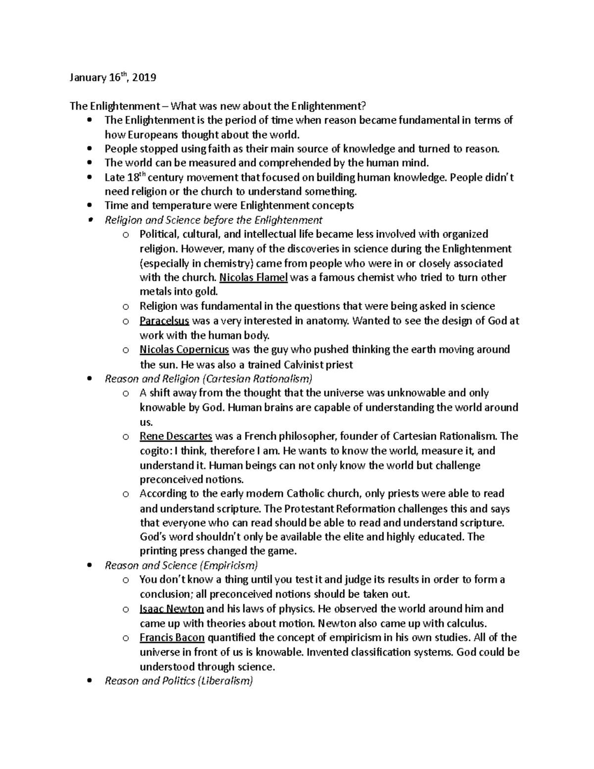 Globalization Notes - January 16th, 2019 The Enlightenment – What was ...