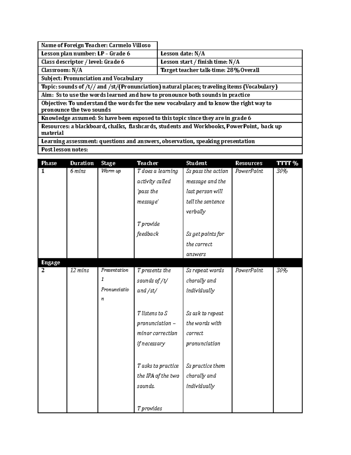 LP - Grade 6 - Unit 5 - Tesol Grade 6 International Students - BSE ...