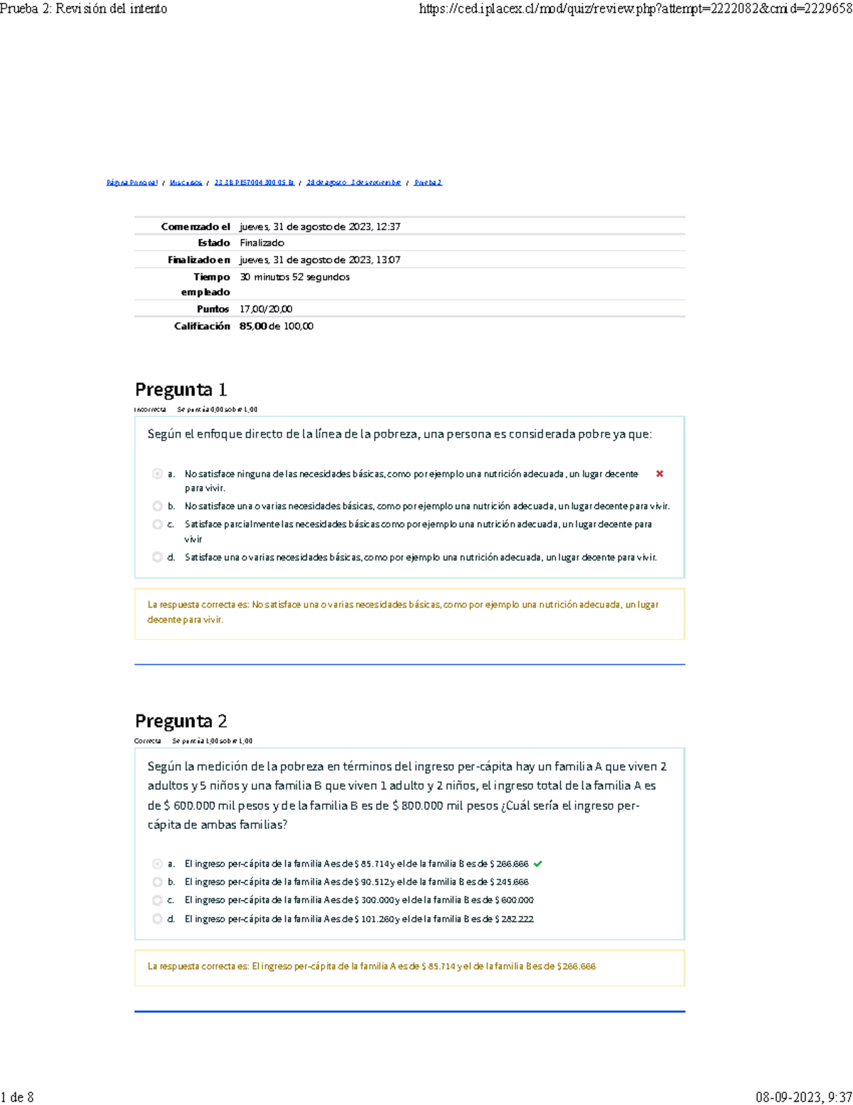 Prueba 2 Revisión del intento Pobreza - Página Principal / Mis cursos ...