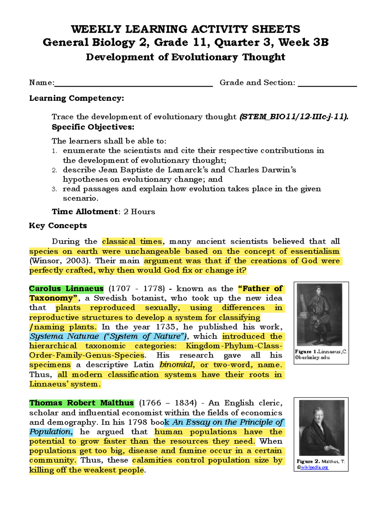 GB2 Q3 W3B-Final - WEEKLY LEARNING ACTIVITY SHEETS General Biology 2, Grade 11, Quarter 3, Week ...