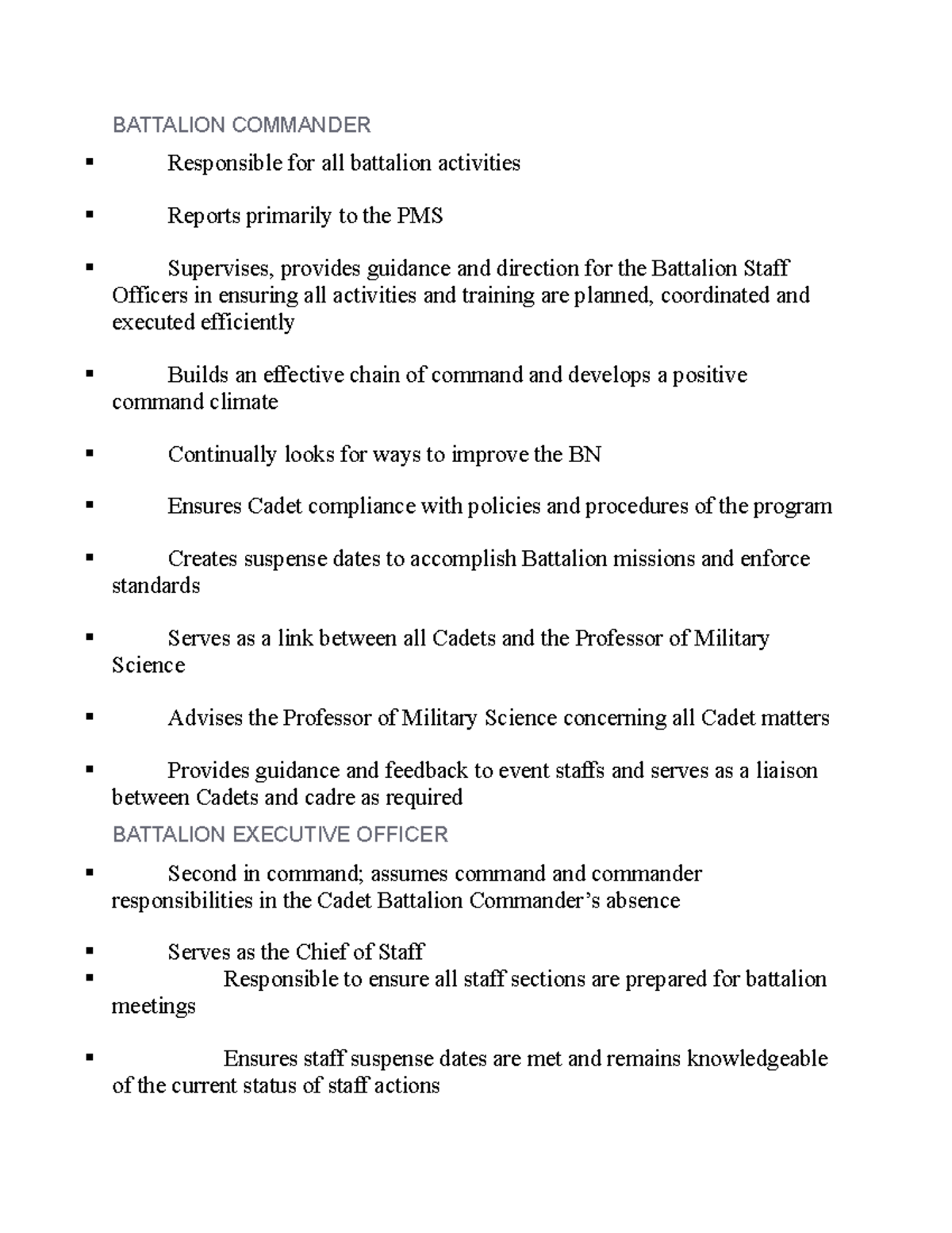 Battalion Commander - CAT - BATTALION COMMANDER Responsible for all ...