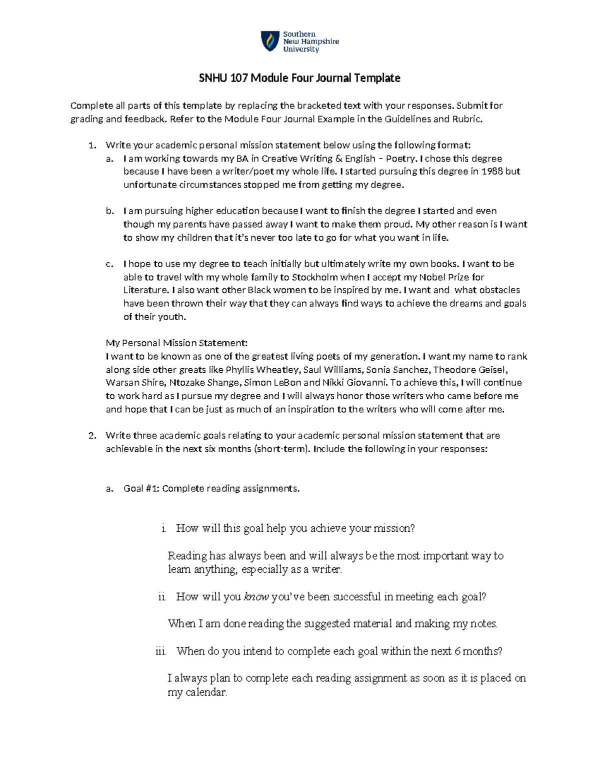 SNHU 107 Module Four Journal - Submit for grading and feedback. Refer ...
