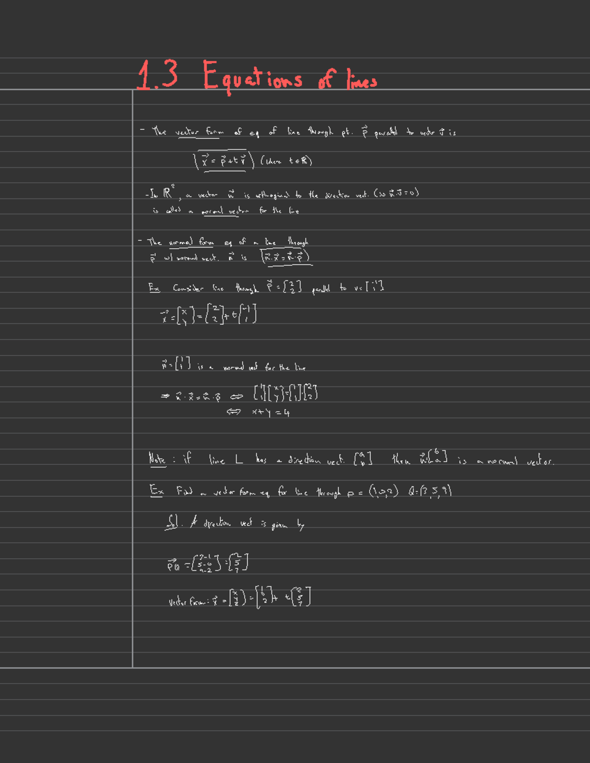 Linear Algebra 1000B - notes for lin alg - 1. 3 Equations of lines The ...