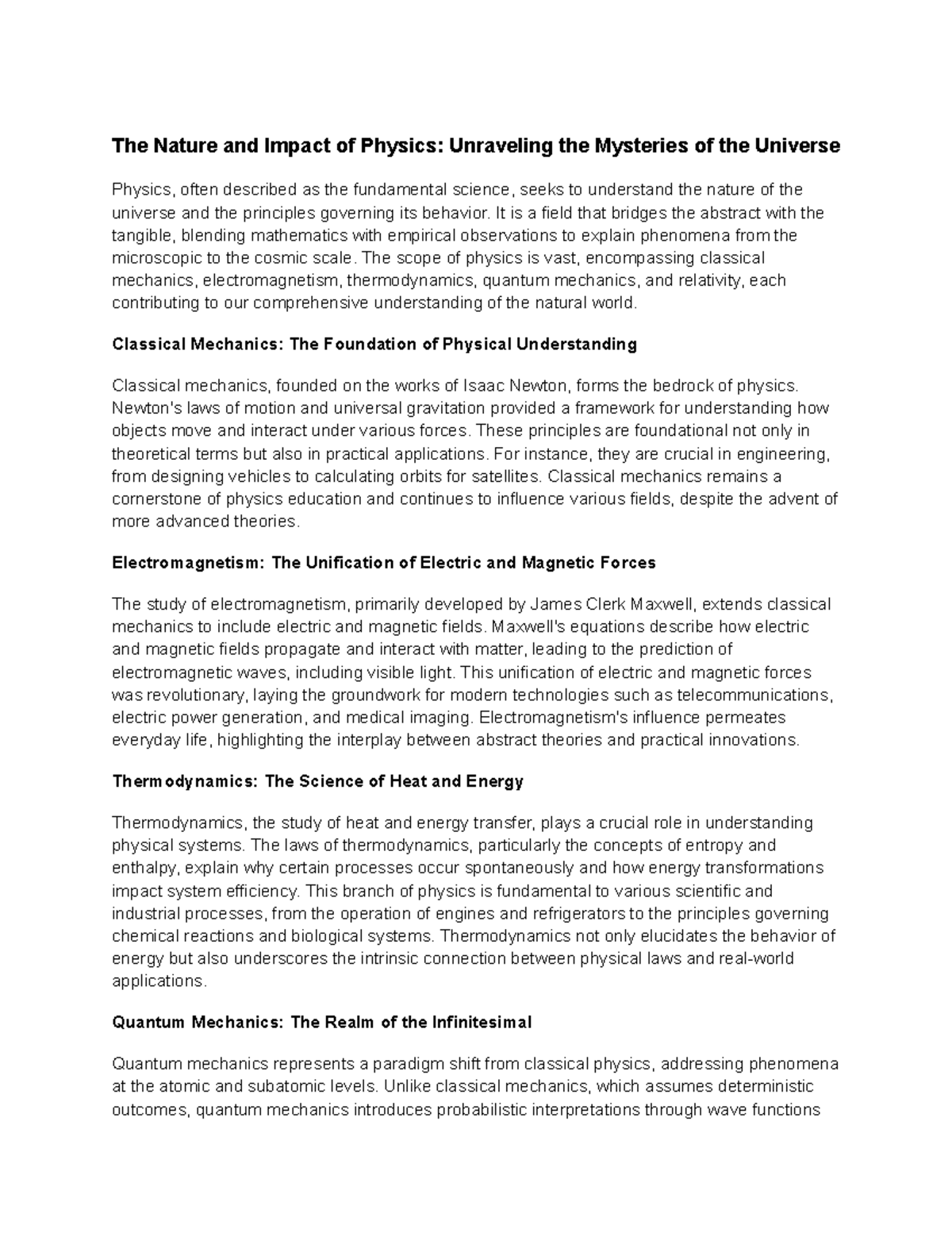 Essay On Physics - The Nature and Impact of Physics: Unraveling the ...